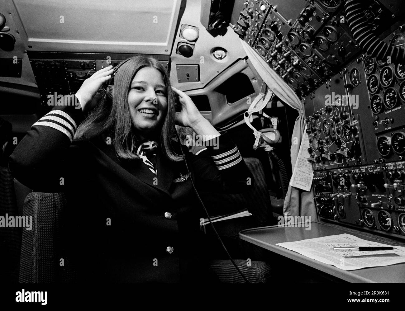 Barbara Barrett, 23, Eastern Airlines' first female pilot is shown in a ...