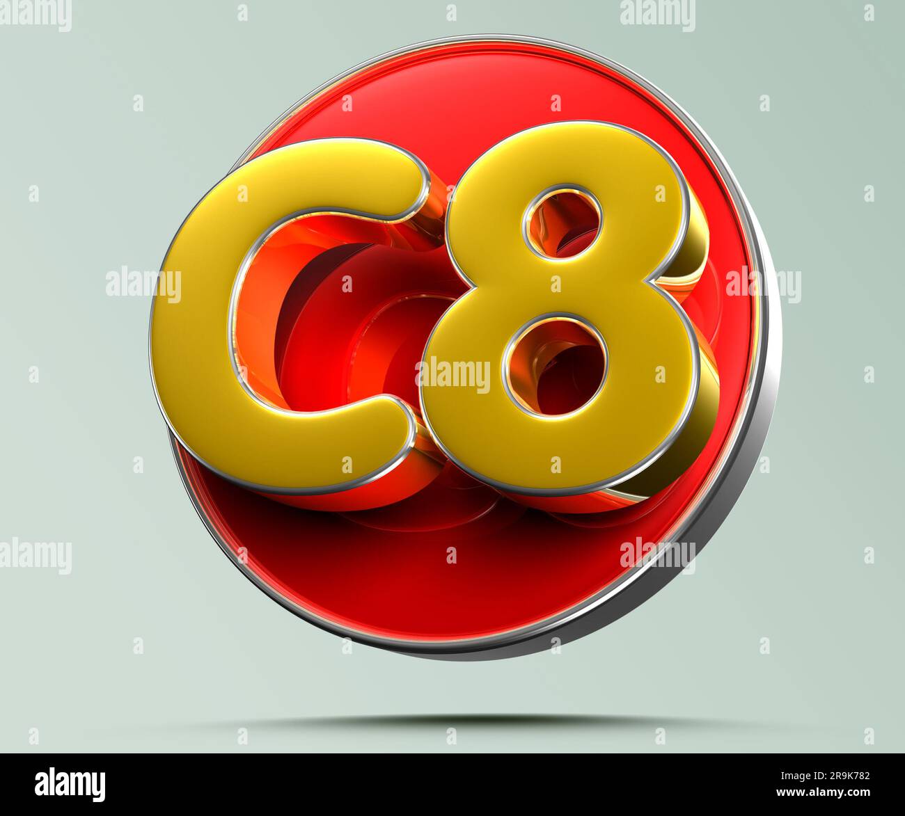 C8 gold on red circle 3D illustration on light gray background have ...