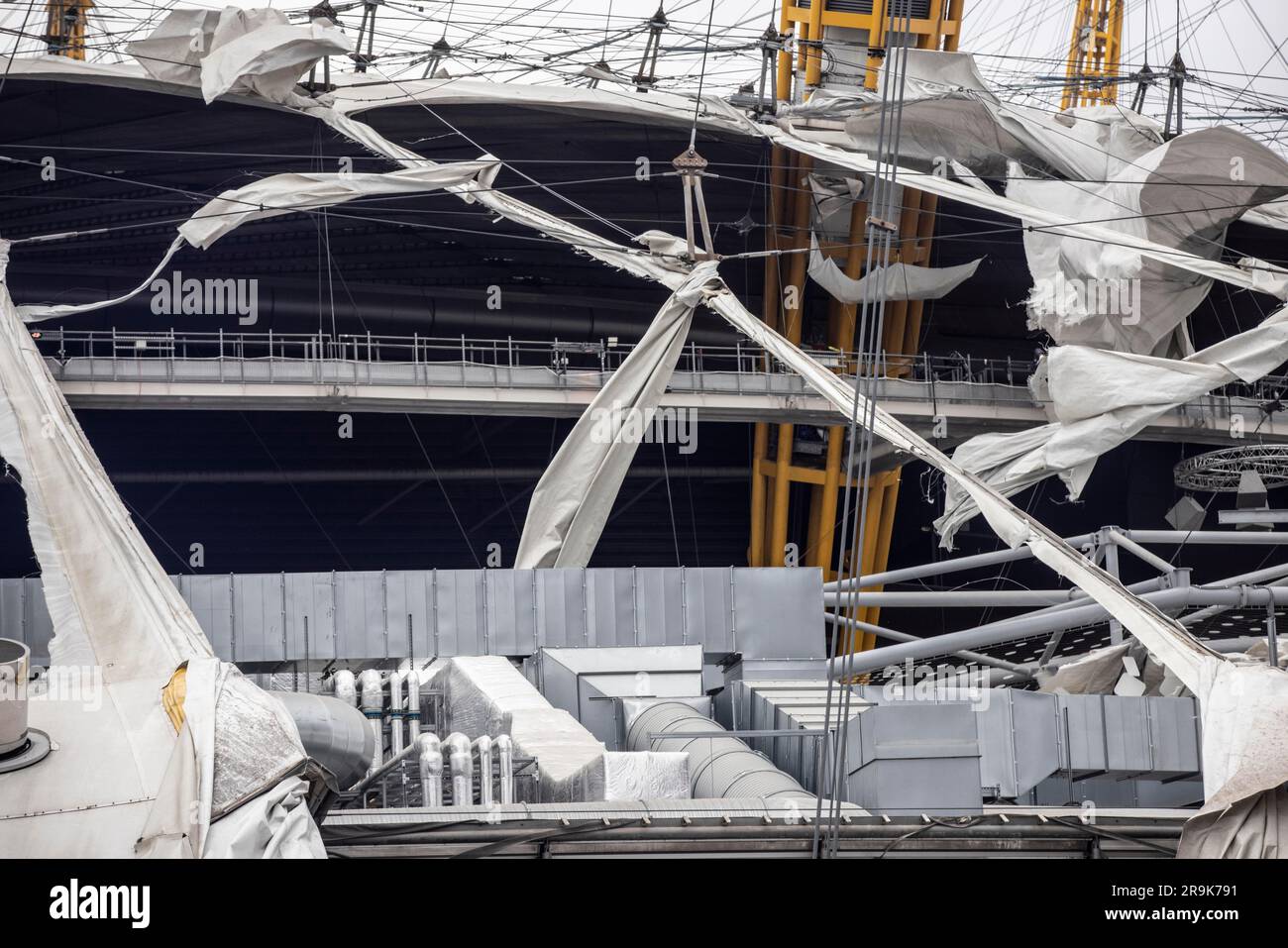 Fireman attend the scene at O2 Arena where the tarpaulin ripped due to ...