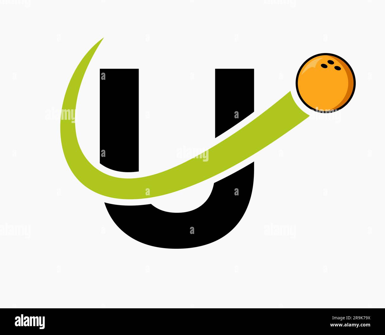 Letter U Bowling Logo. Bowling Ball Symbol With Moving Ball Icon Stock ...