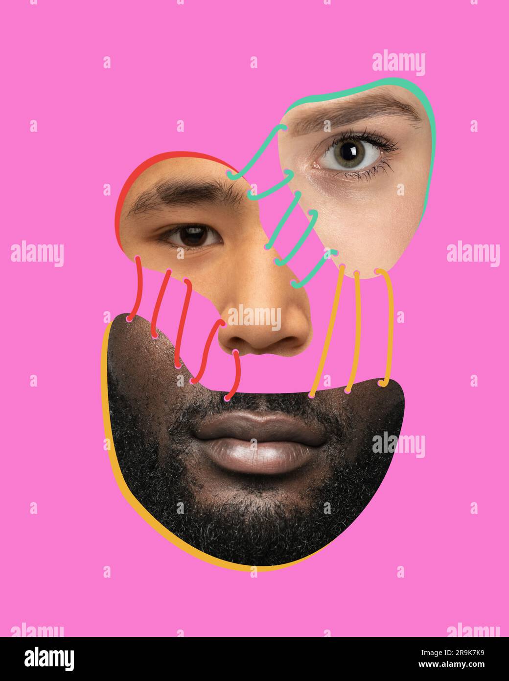 Seriousness. Human face, facial expression made of diverse people face ...