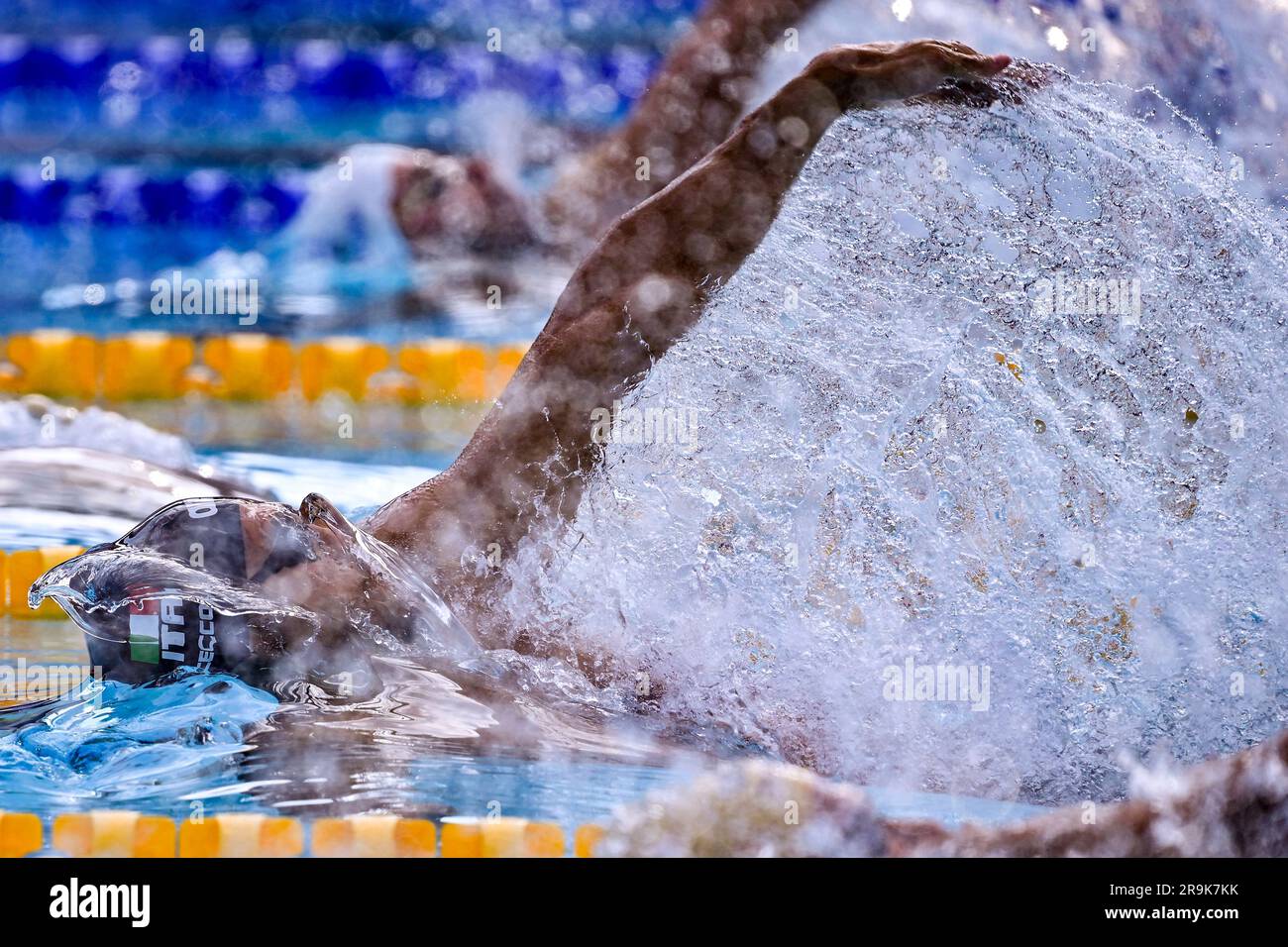 Thomas Ceccon of Italy competes in the 50m Backstroke Men Final during ...