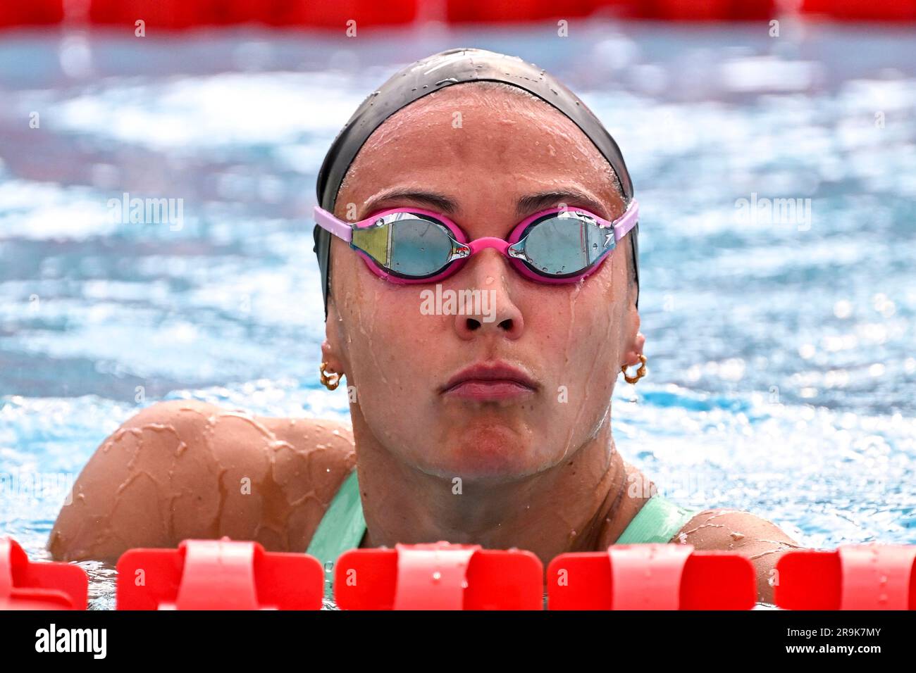 Kylie Masse of Canada looks on after compete in the 100m Backstroke ...