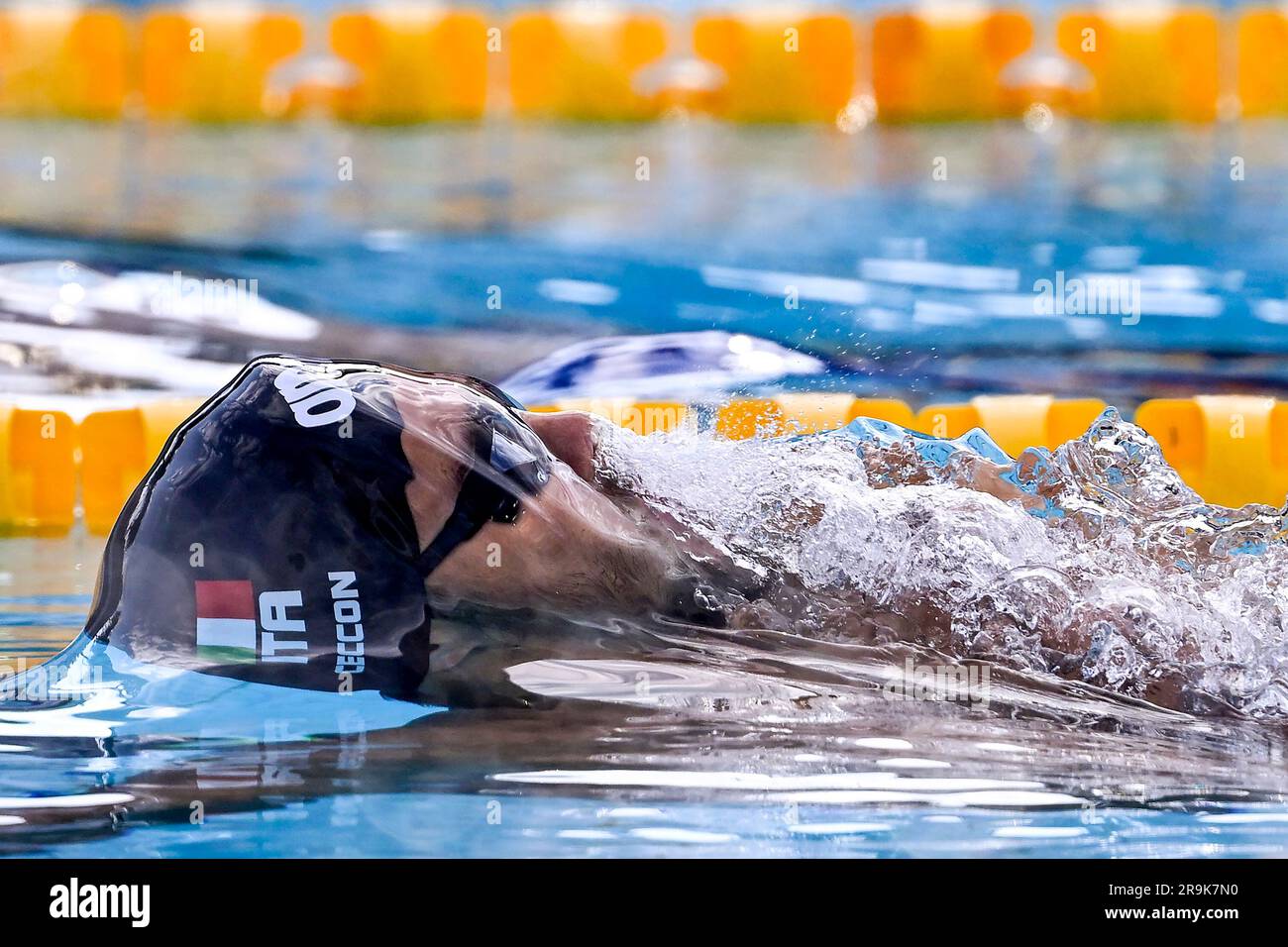 Thomas Ceccon of Italy competes in the 50m Backstroke Men Final during ...