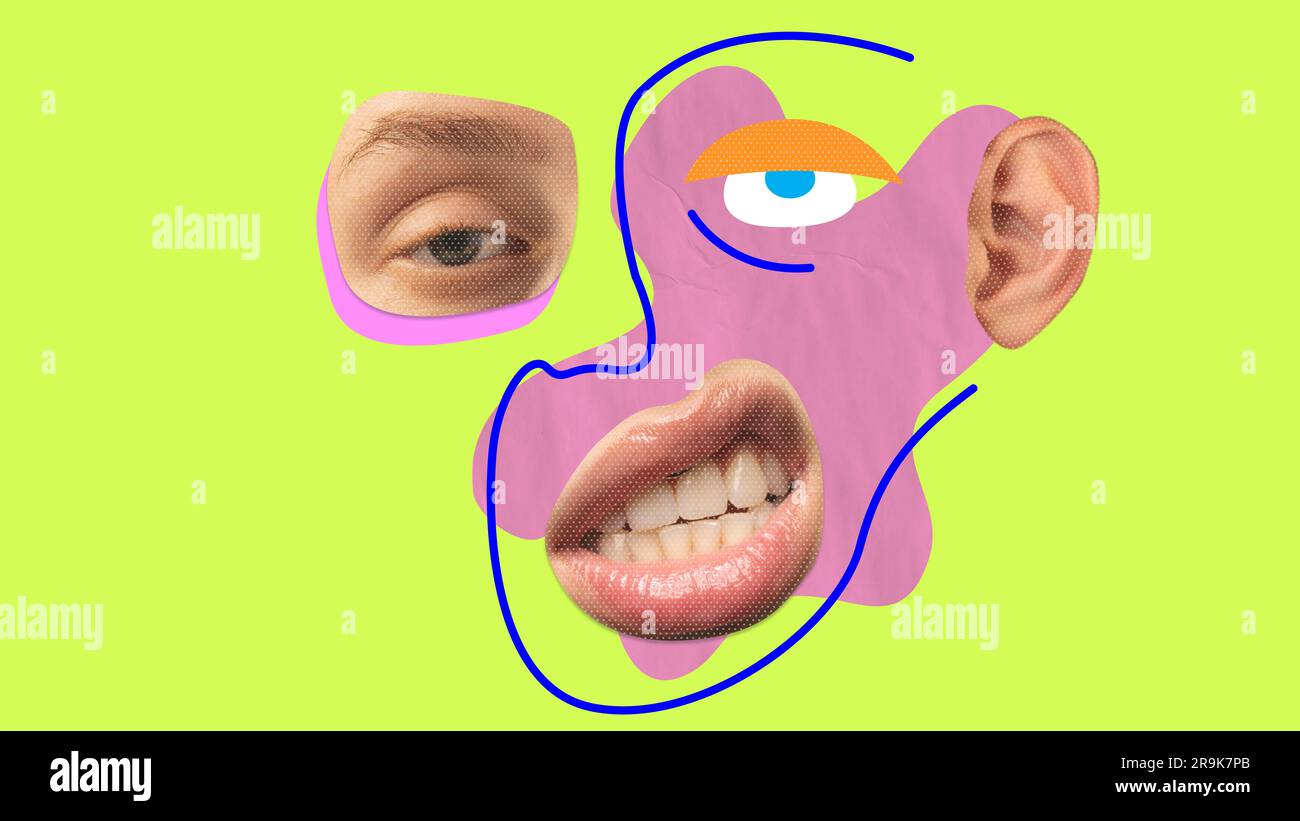 Human face, facial expression made of diverse people face parts ...