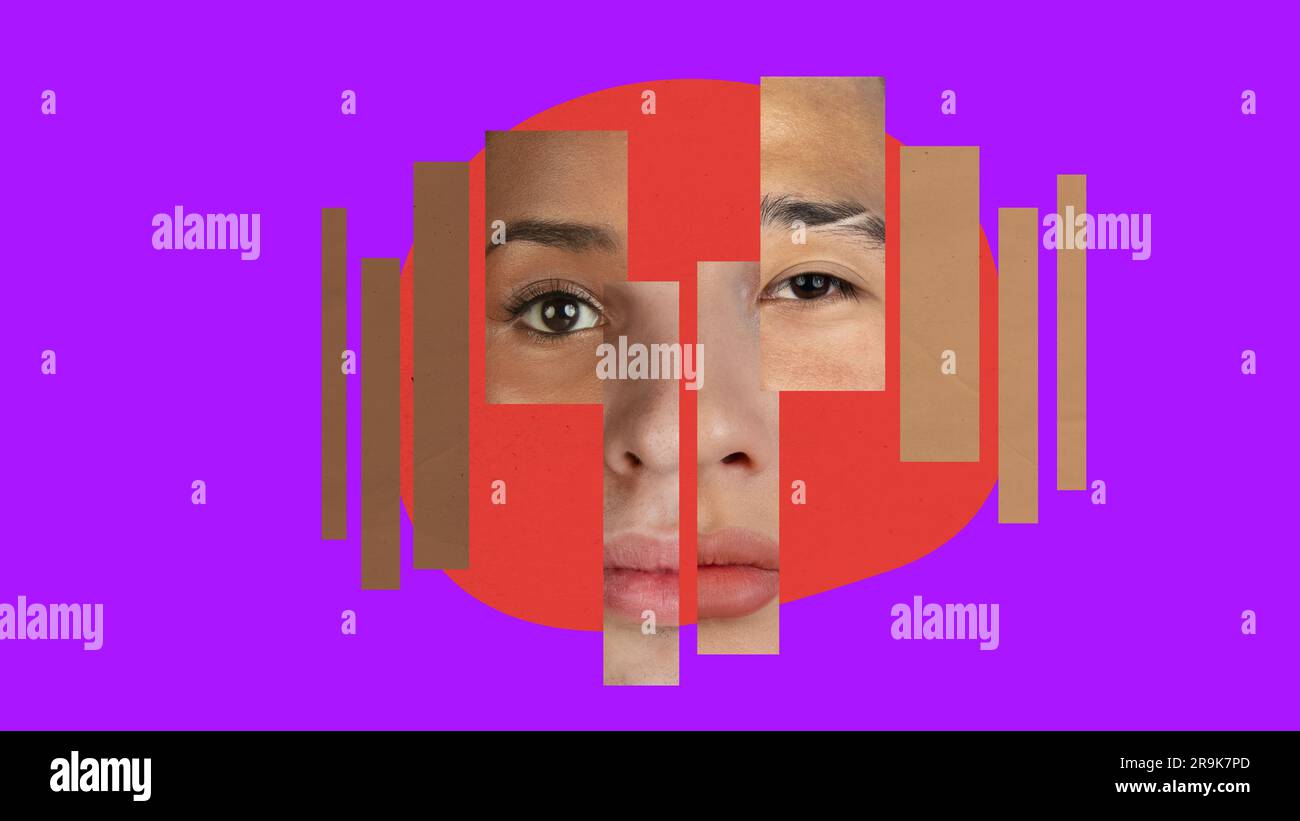 Diversity. Human face made of diverse people face parts. Contemporary ...