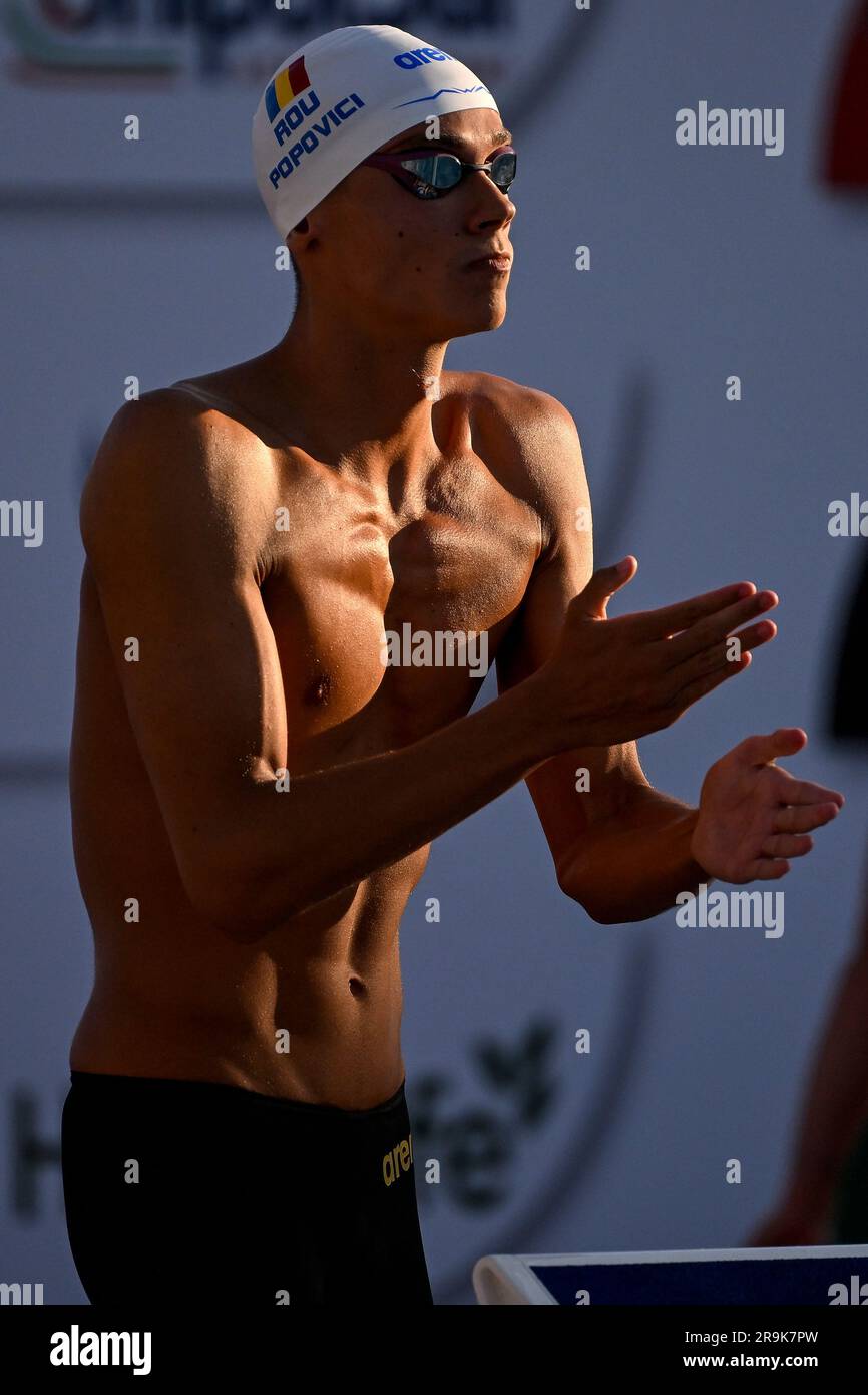 David Popovici of Romania prepares to compete in the 100m Freestyle Men ...
