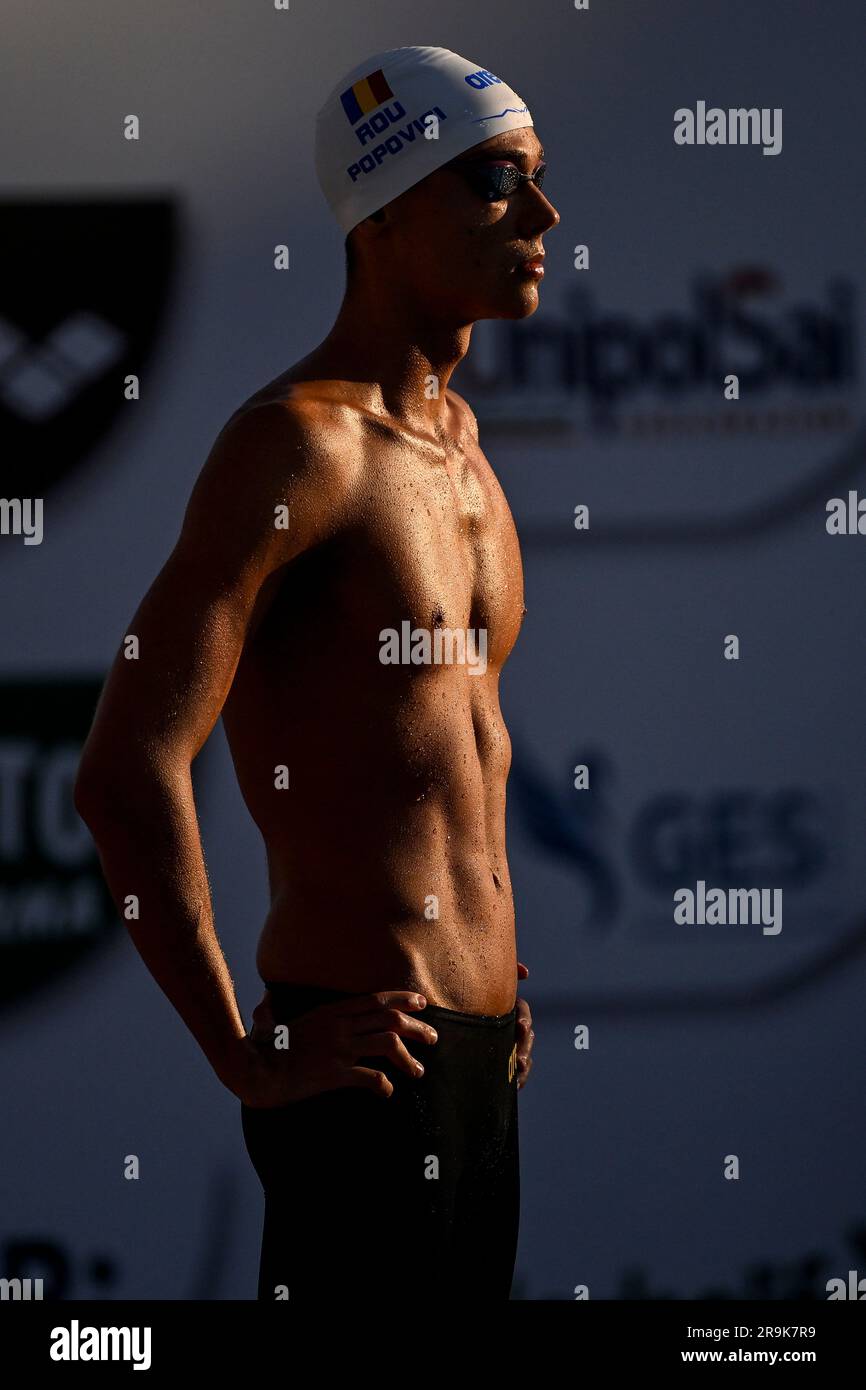 David Popovici of Romania prepares to compete in the 100m Freestyle Men ...
