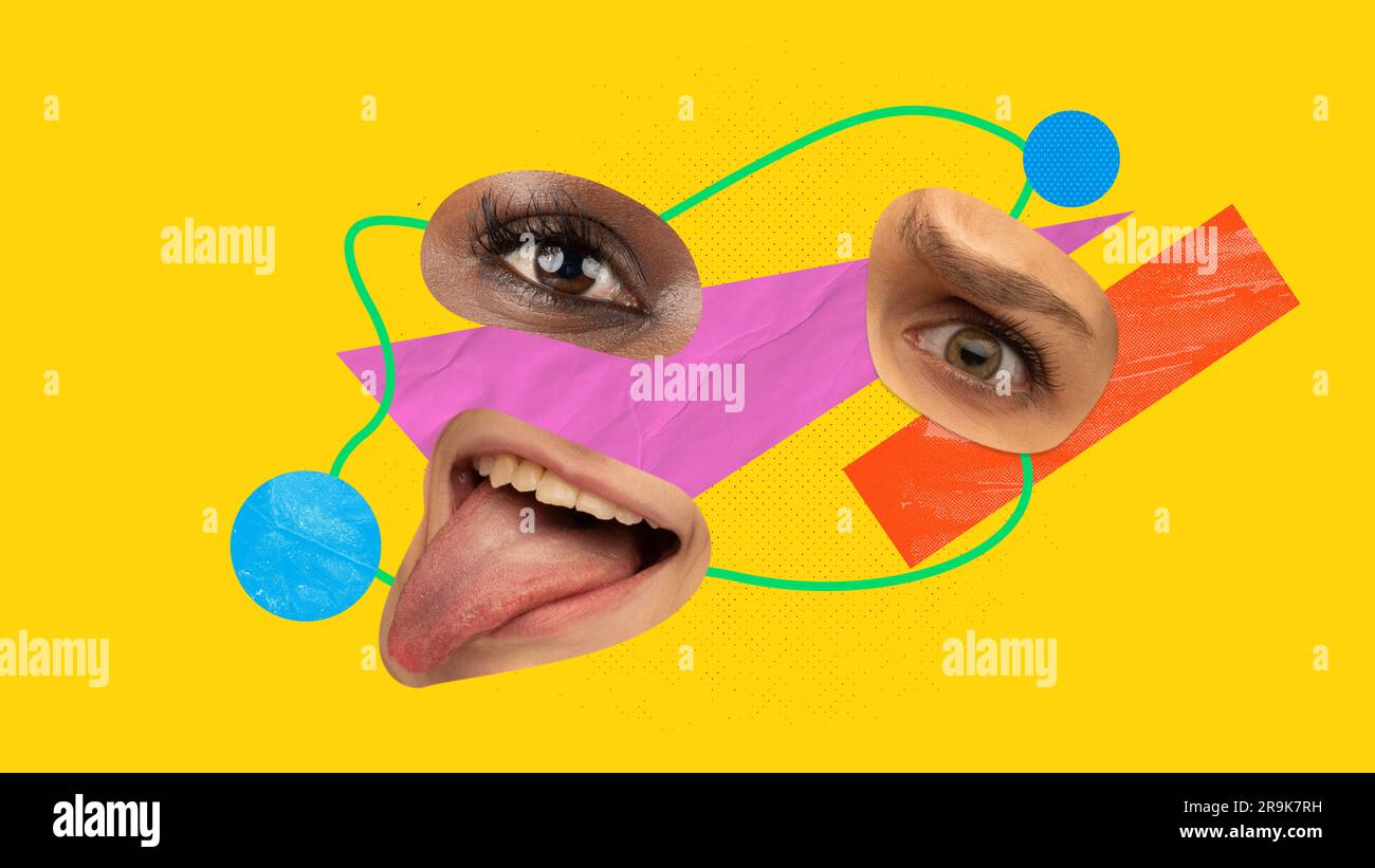 Fun, grimace. Human face, facial expression made of diverse people face ...