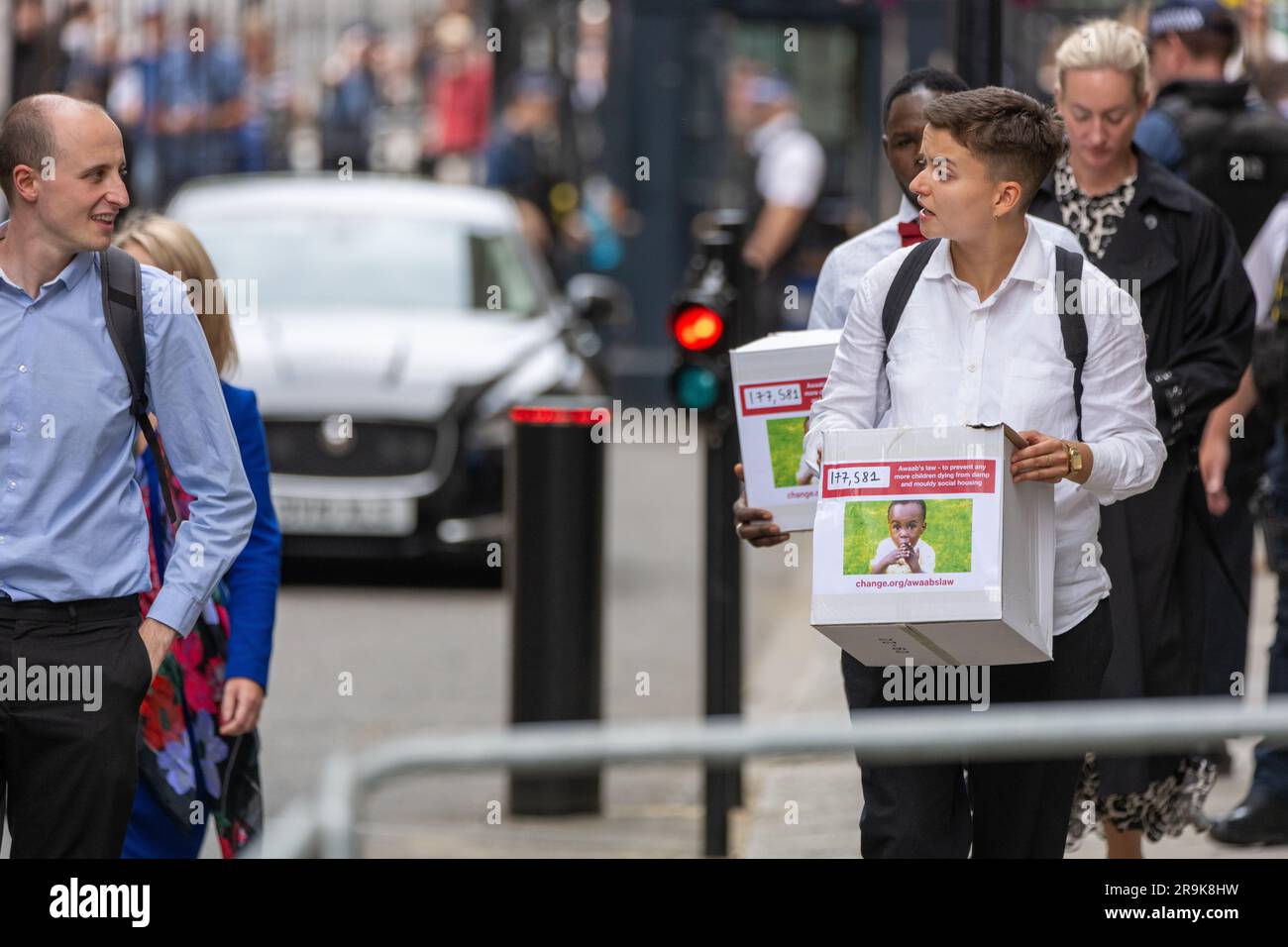 London, UK. 27th June, 2023. The petition for Awaab's Law, to prevent ...