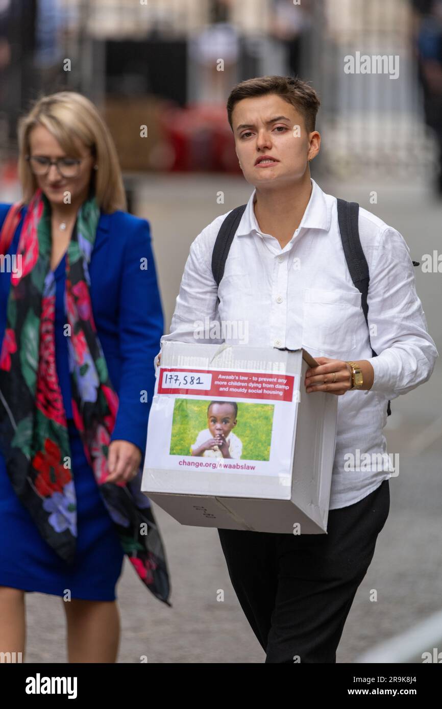 London, UK. 27th June, 2023. The petition for Awaab's Law, to prevent ...
