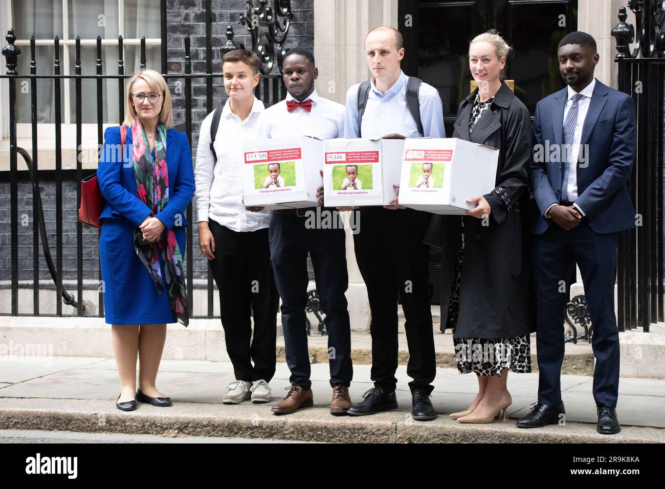 London, UK. 27th June, 2023. The petition for Awaab's Law, to prevent ...