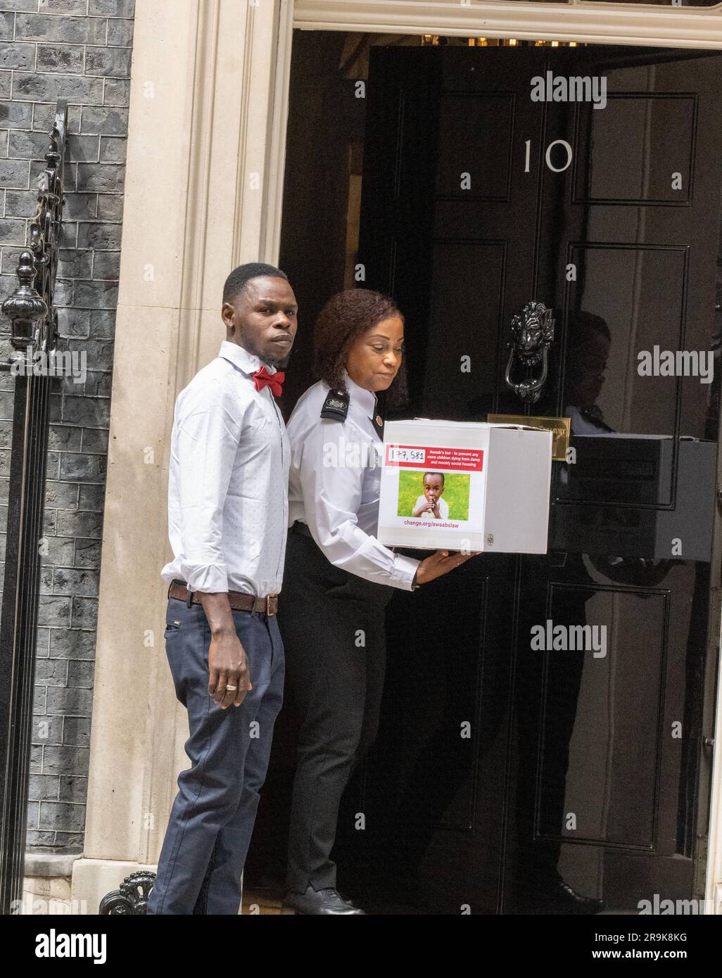 London, UK. 27th June, 2023. The petition for Awaab's Law, to prevent ...