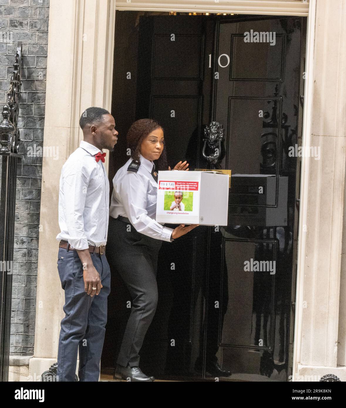 London, UK. 27th June, 2023. The petition for Awaab's Law, to prevent ...
