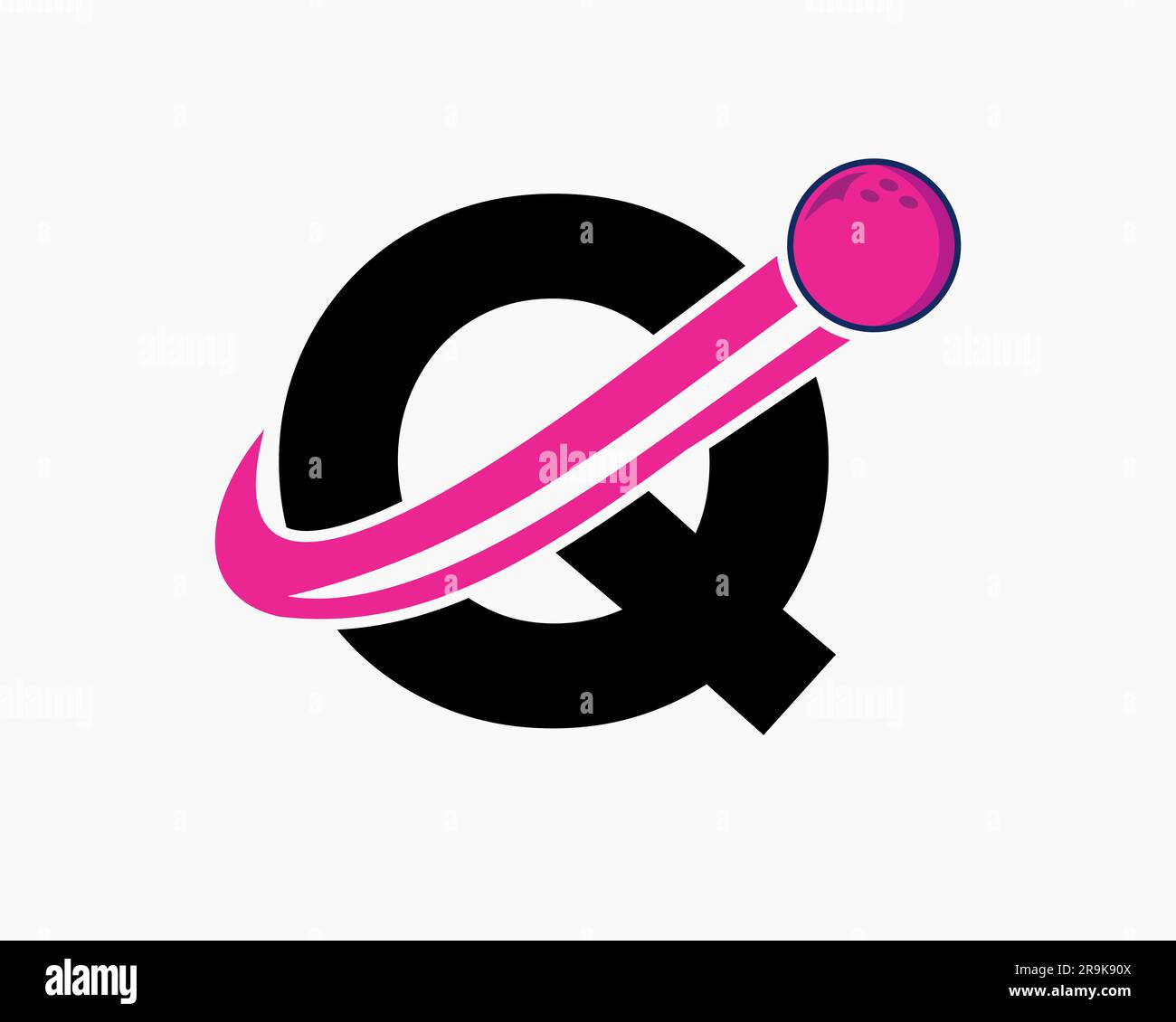 Letter Q Bowling Logo. Bowling Ball Symbol With Moving Ball Icon Stock ...