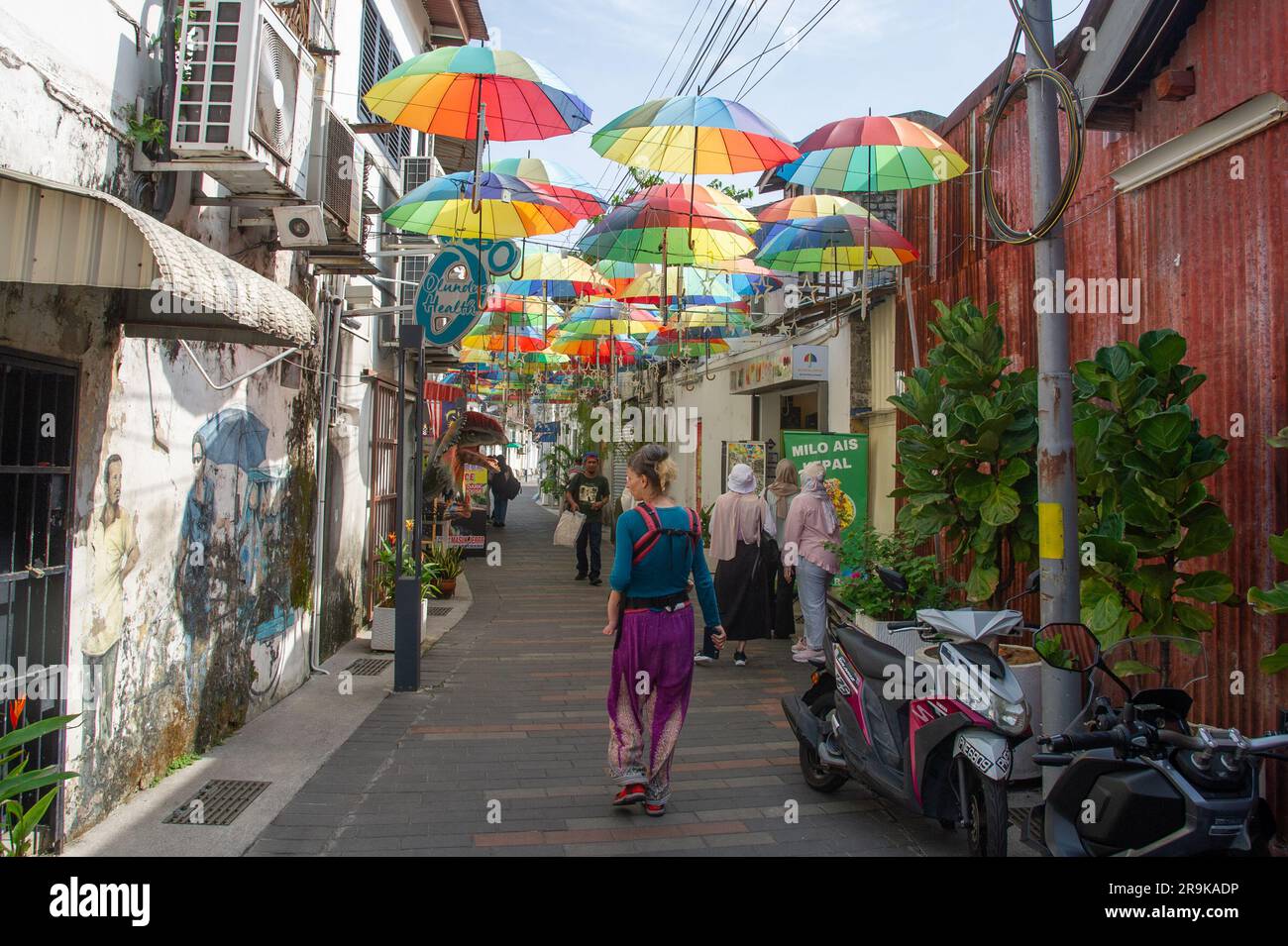 February 25 2023- George Town -Penang-Malaysia-Many tourists visit the Old Town for the murals ...