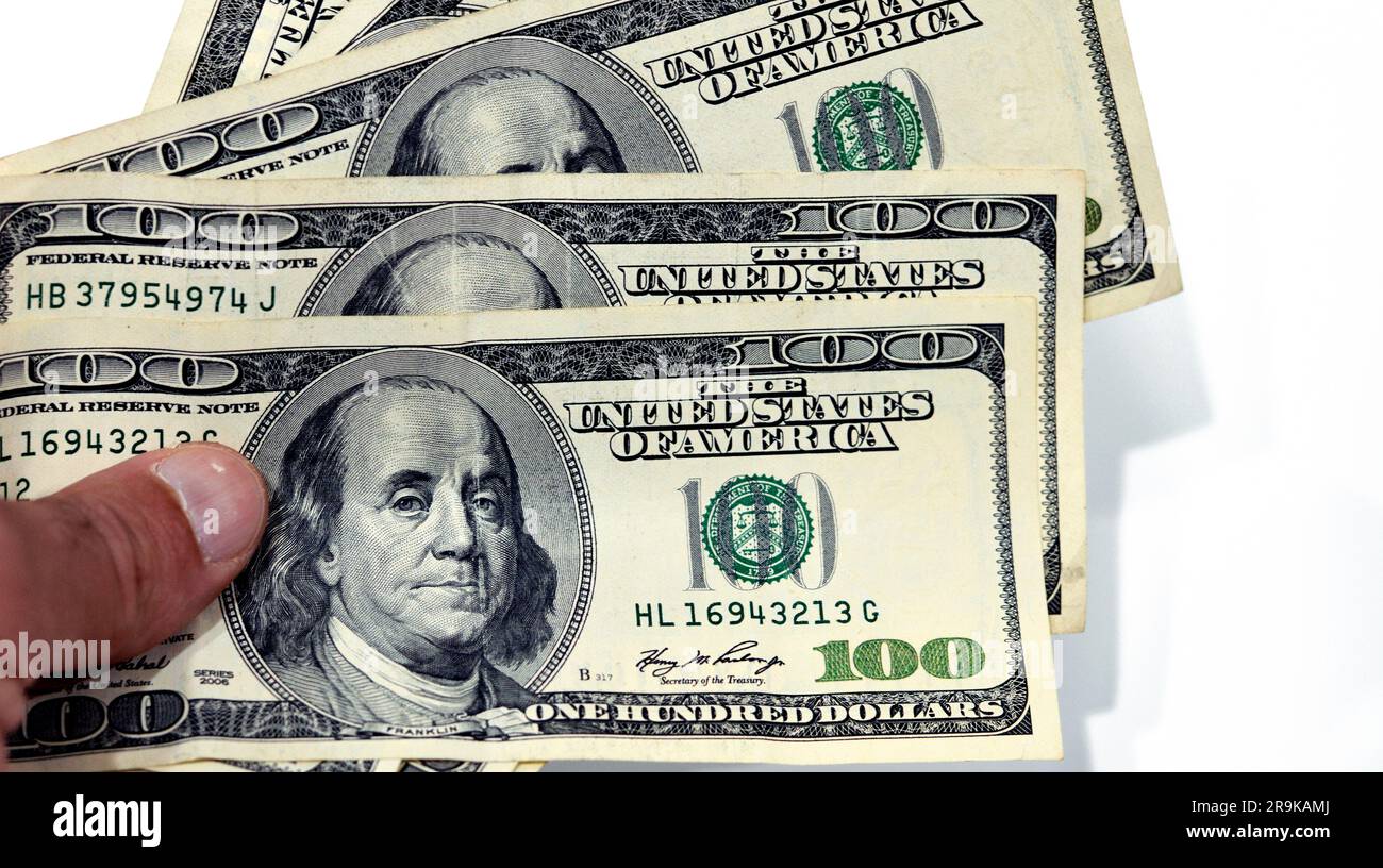 pile of 100 one hundred dollar banknote currency cash money old series ...