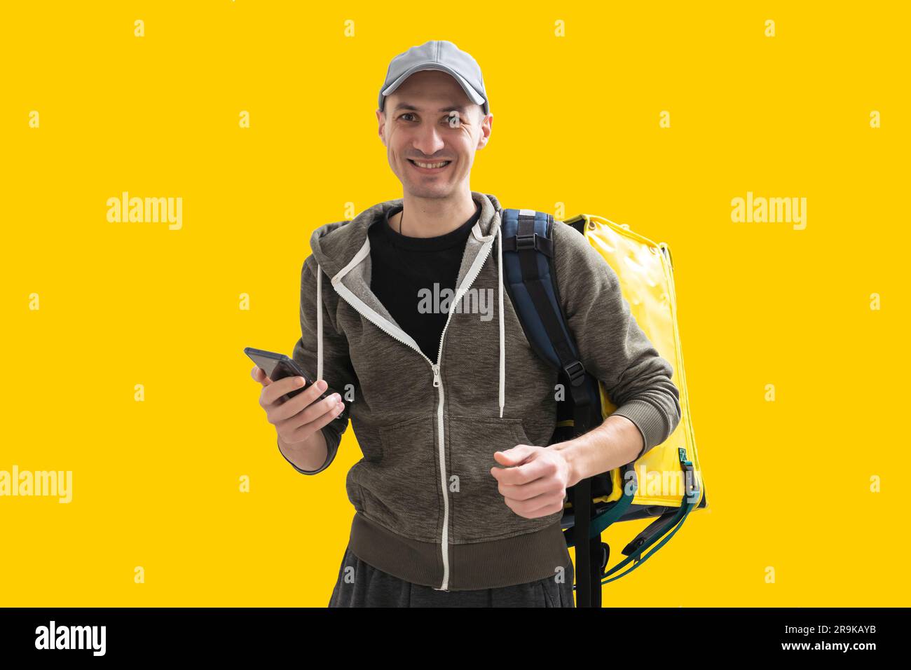 Delivery man with thermal backpack for food. Takeaway food delivery ...