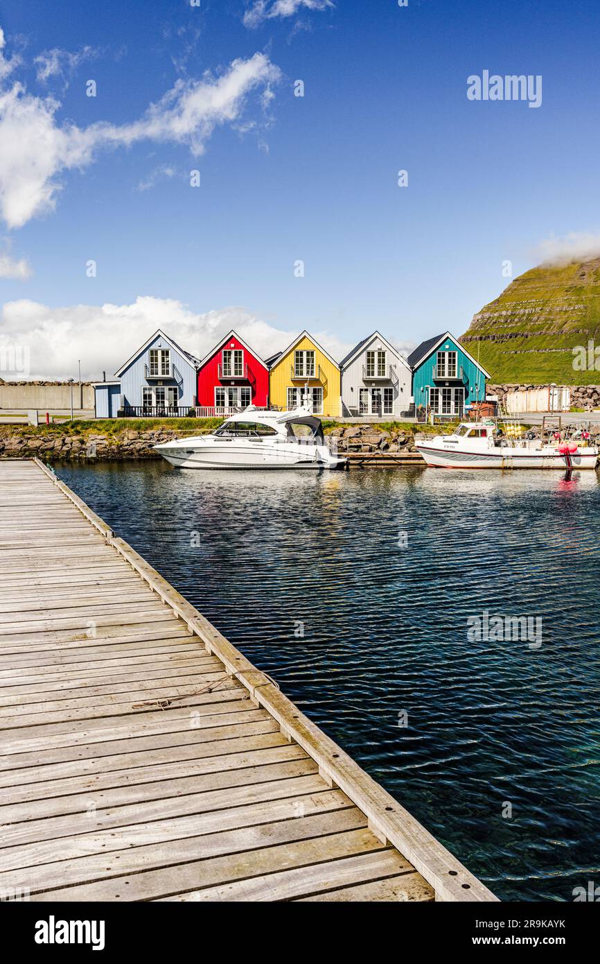 Traditional colorful houses by the harbor, Leirvik, Eysturoy Island ...