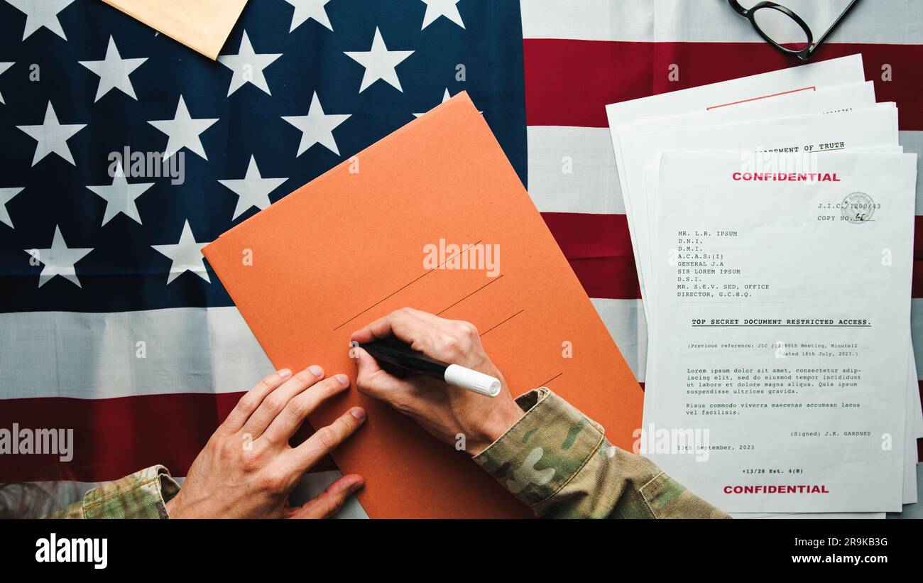 Folder With Top Secret Documents on Usa Flag Stock Photo - Alamy