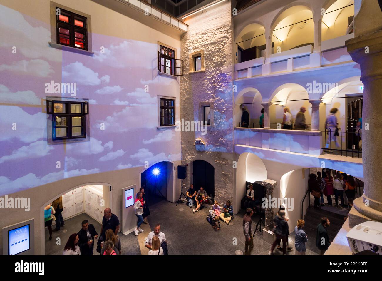 Projected light show on wall of 'Muzeumnegyed' (Museum Quarter) on day ...