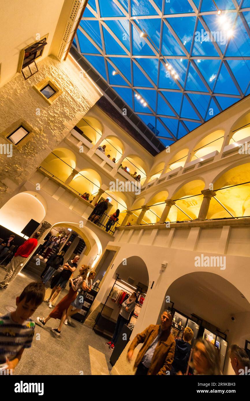 Illuminated inner court of 'Muzeumnegyed' (Museum Quarter) at night on ...