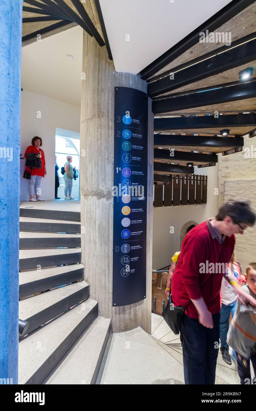 Info board and central spiral staircase of 'Muzeumnegyed' (Museum ...