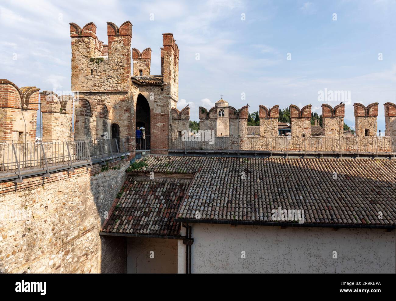 The castle walls and tower of Castello Scaligero di Sirmione (Scaliger ...