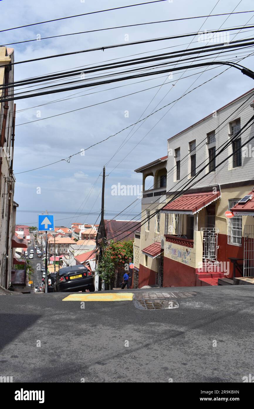 St. George, Grenada- August 23, 2022 - Buildings along Market Hill, a ...