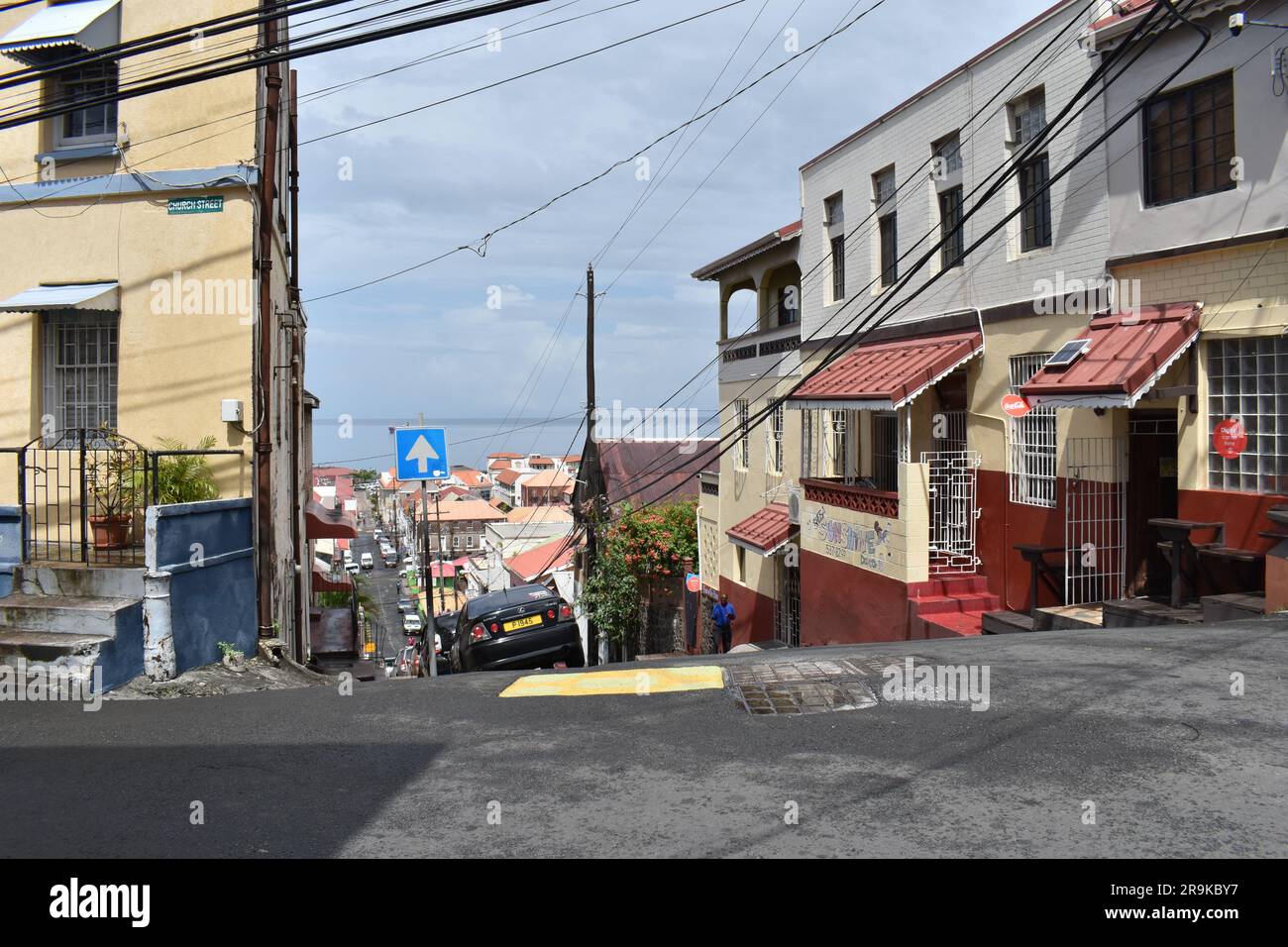 St. George, Grenada- August 23, 2022 - Buildings along Market Hill, a ...
