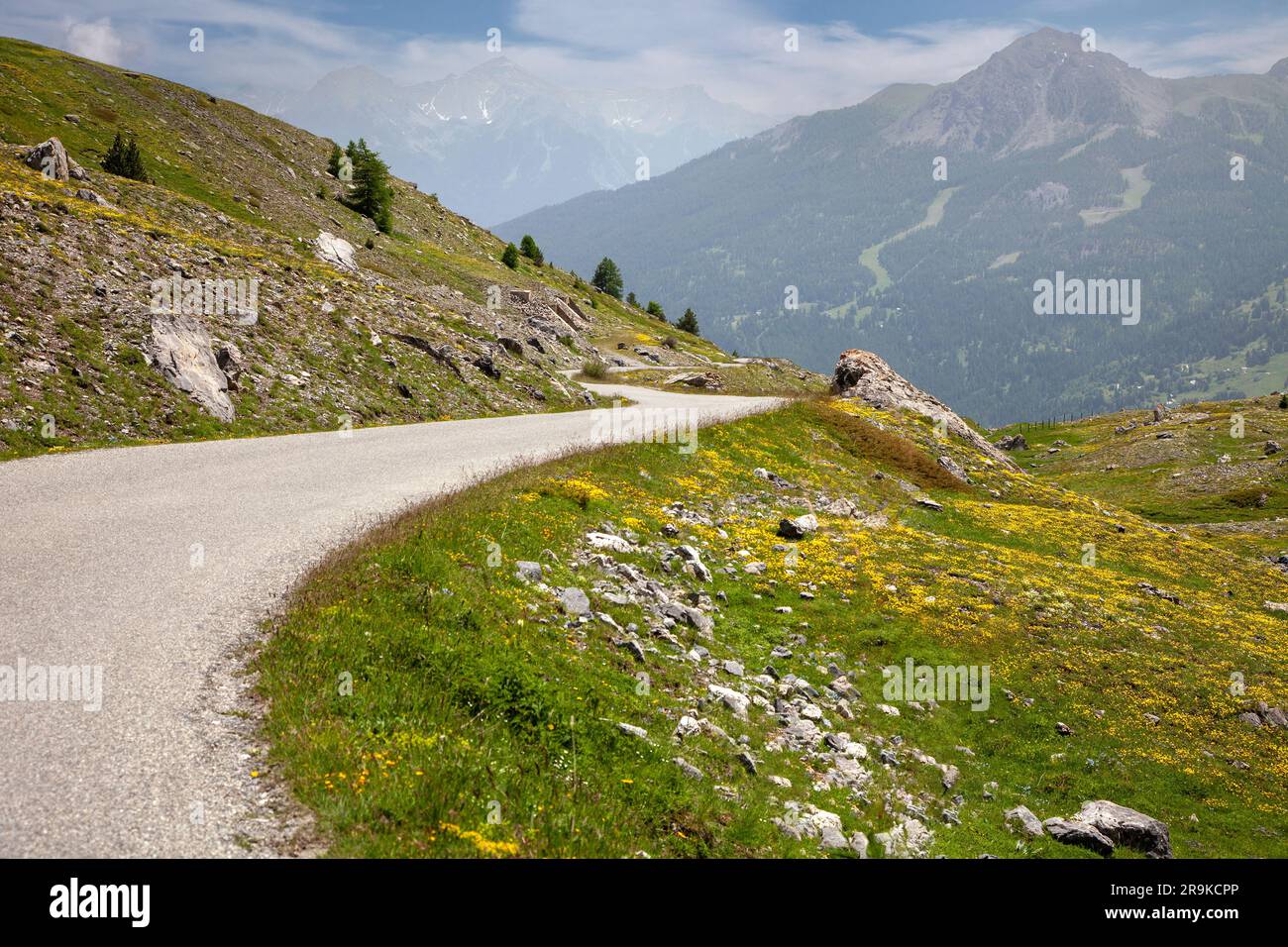 Col du Granon road to summit showing mountains, Hautes-Alpes, France ...
