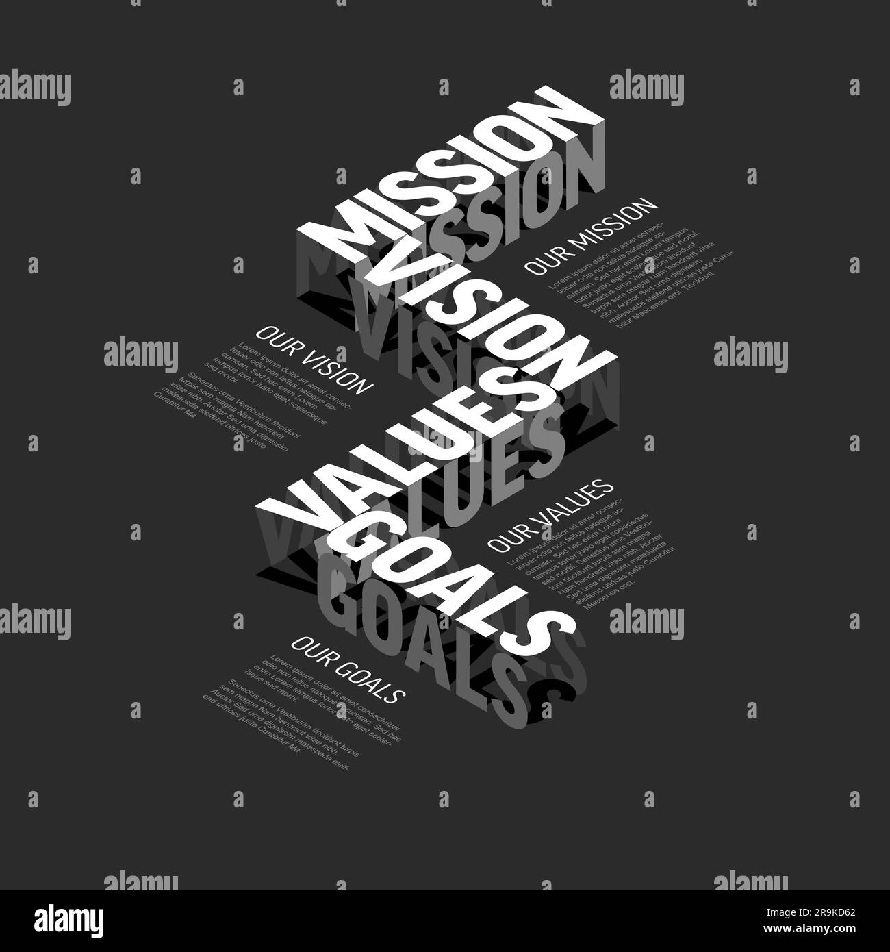 Vector black and white minimalistic Mission, vision, values and goals ...