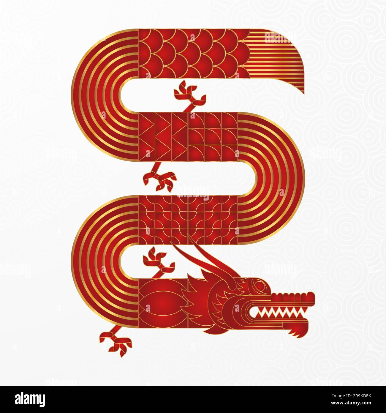 Geometric chinese dragon. Luxury red gold abstract zodiac animal Stock ...