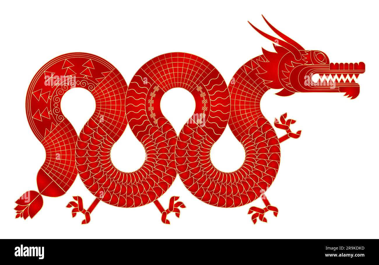 Geometric chinese dragon. Luxury red gold abstract zodiac animal Stock ...