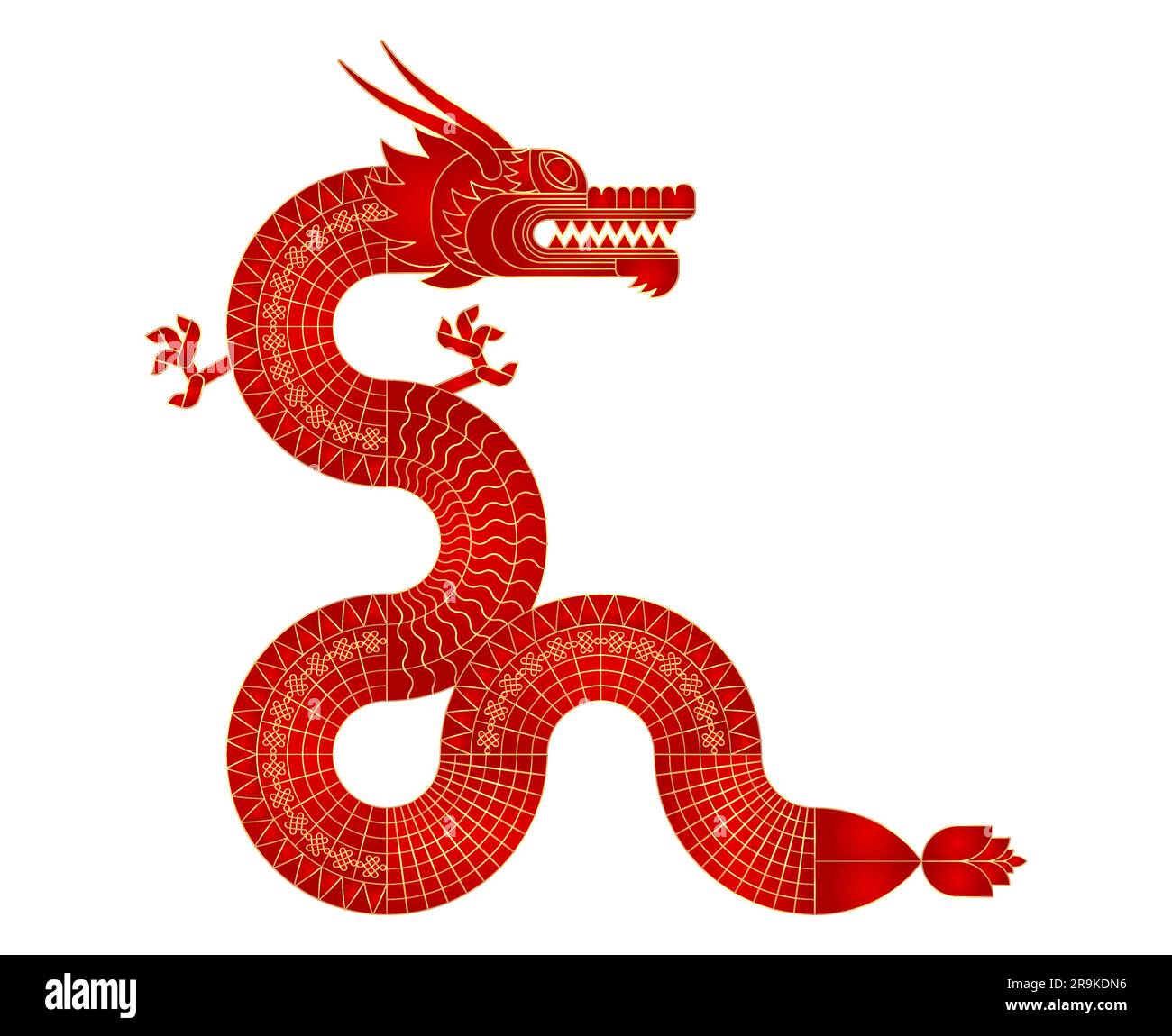 Geometric chinese dragon. Luxury red gold abstract zodiac animal Stock ...