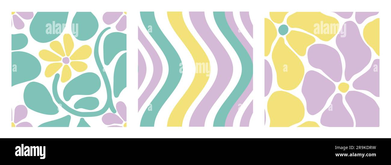 Curve Matisse Aesthetic Pattern Set. Abstract Groovy Flowers and Leaves ...