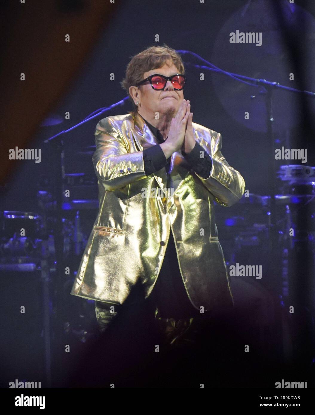 EDITORIAL USE ONLY Sir Elton John performing on the Pyramid Stage at ...