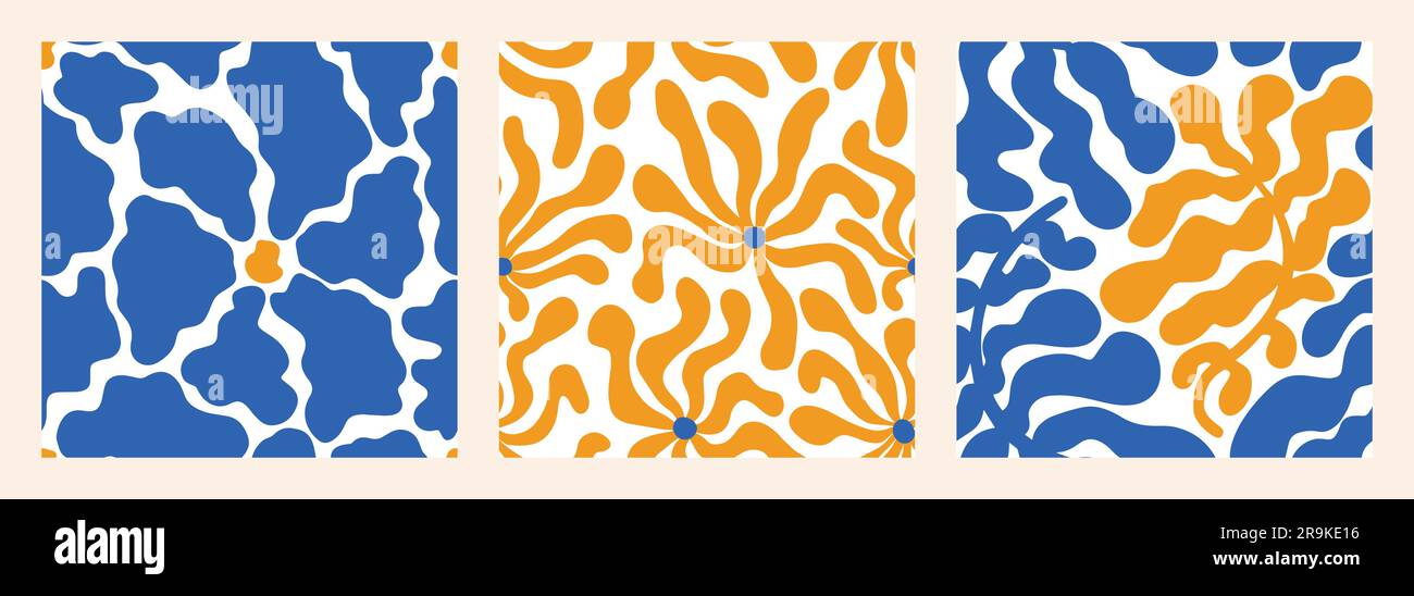 Matisse Aesthetic Naive Pattern Set. Abstract Groovy Curves Flowers and ...