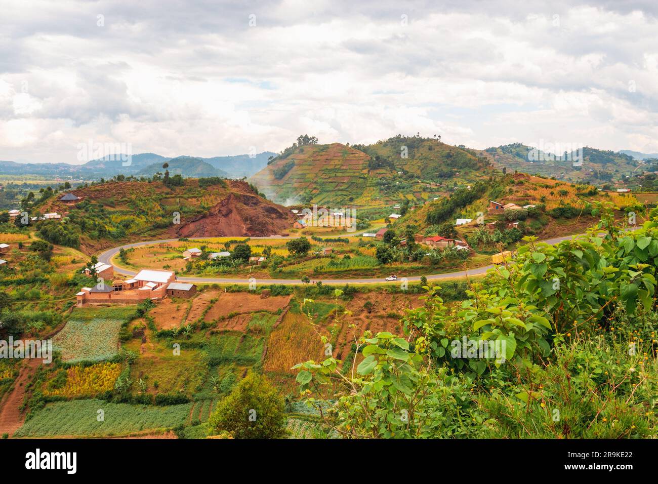 Scenic view of Kisoro township with Mount Muhabura at the background in ...