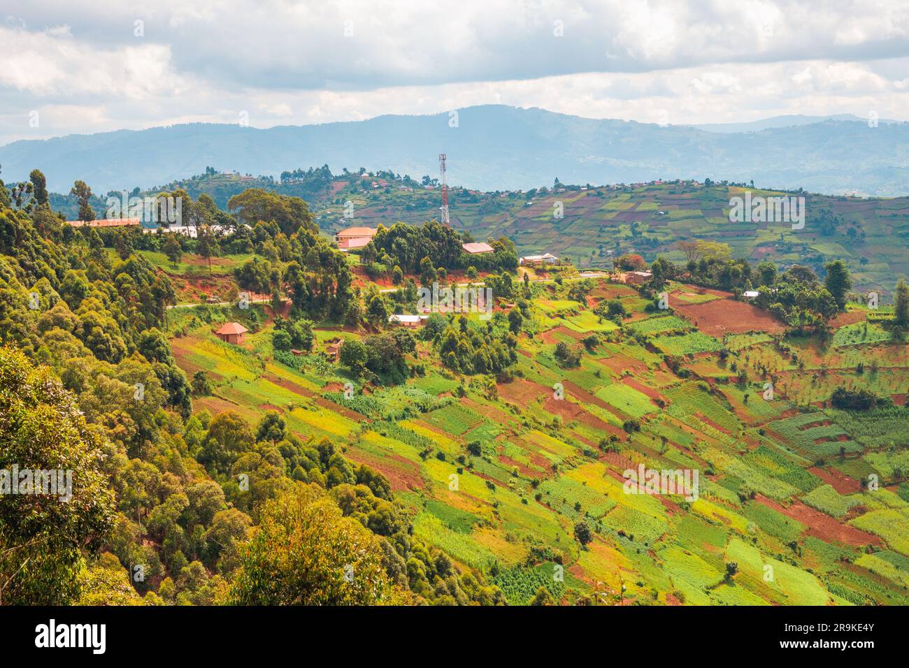 Scenic view of Kisoro township with Mount Muhabura at the background in ...