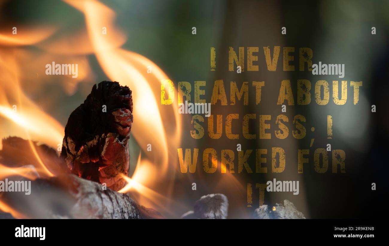I never dreamt about success. I worked for it. success slogans Stock ...