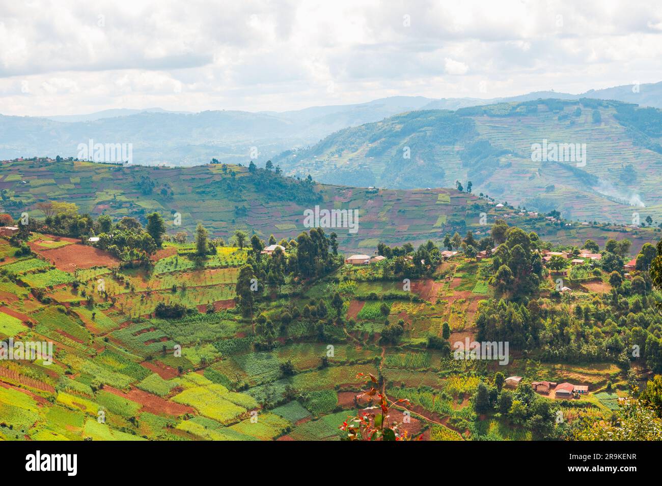 Scenic view of Kisoro township with Mount Muhabura at the background in ...