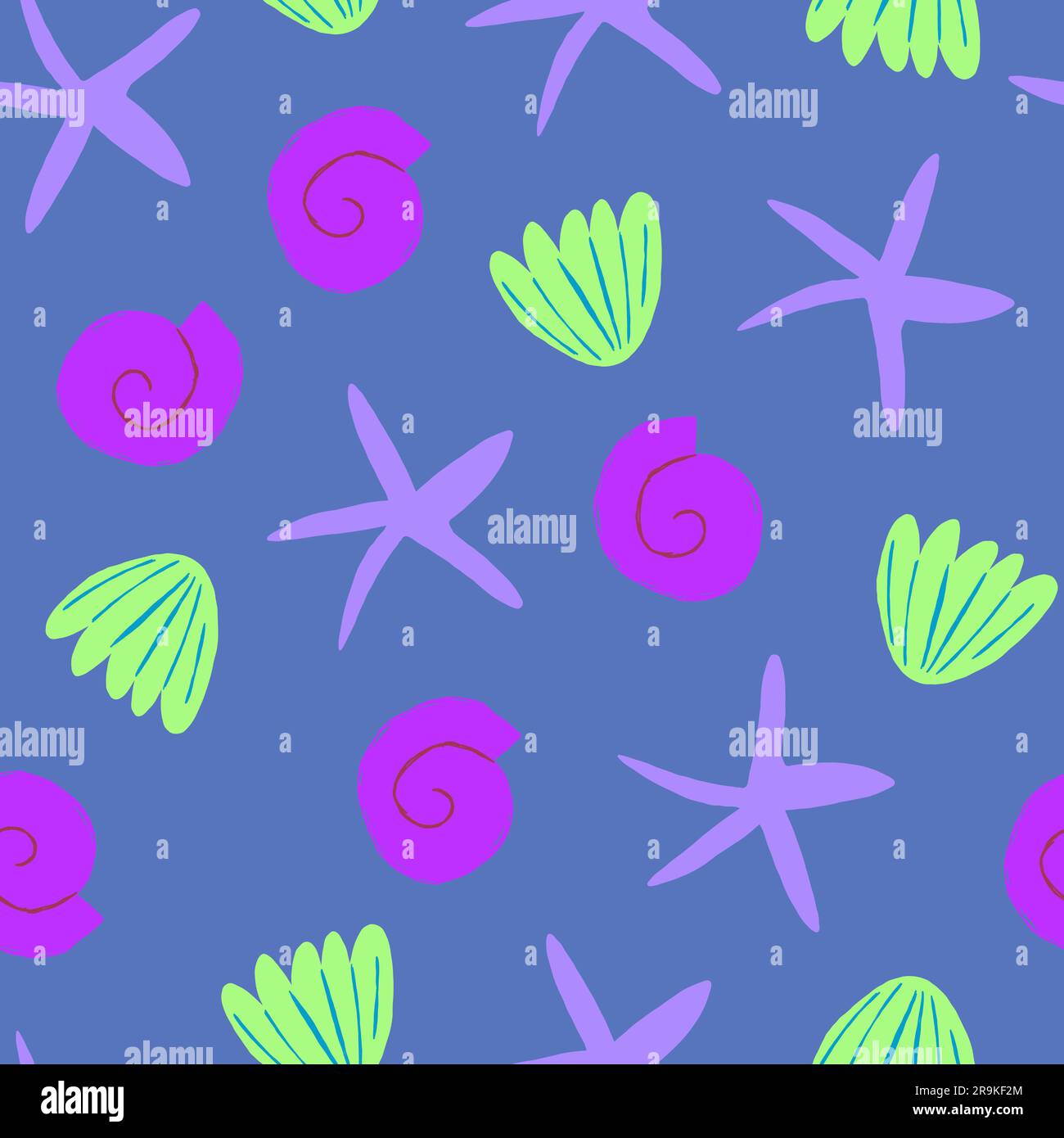 Cute seamless pattern with algae, corals and seashells. Vector ...