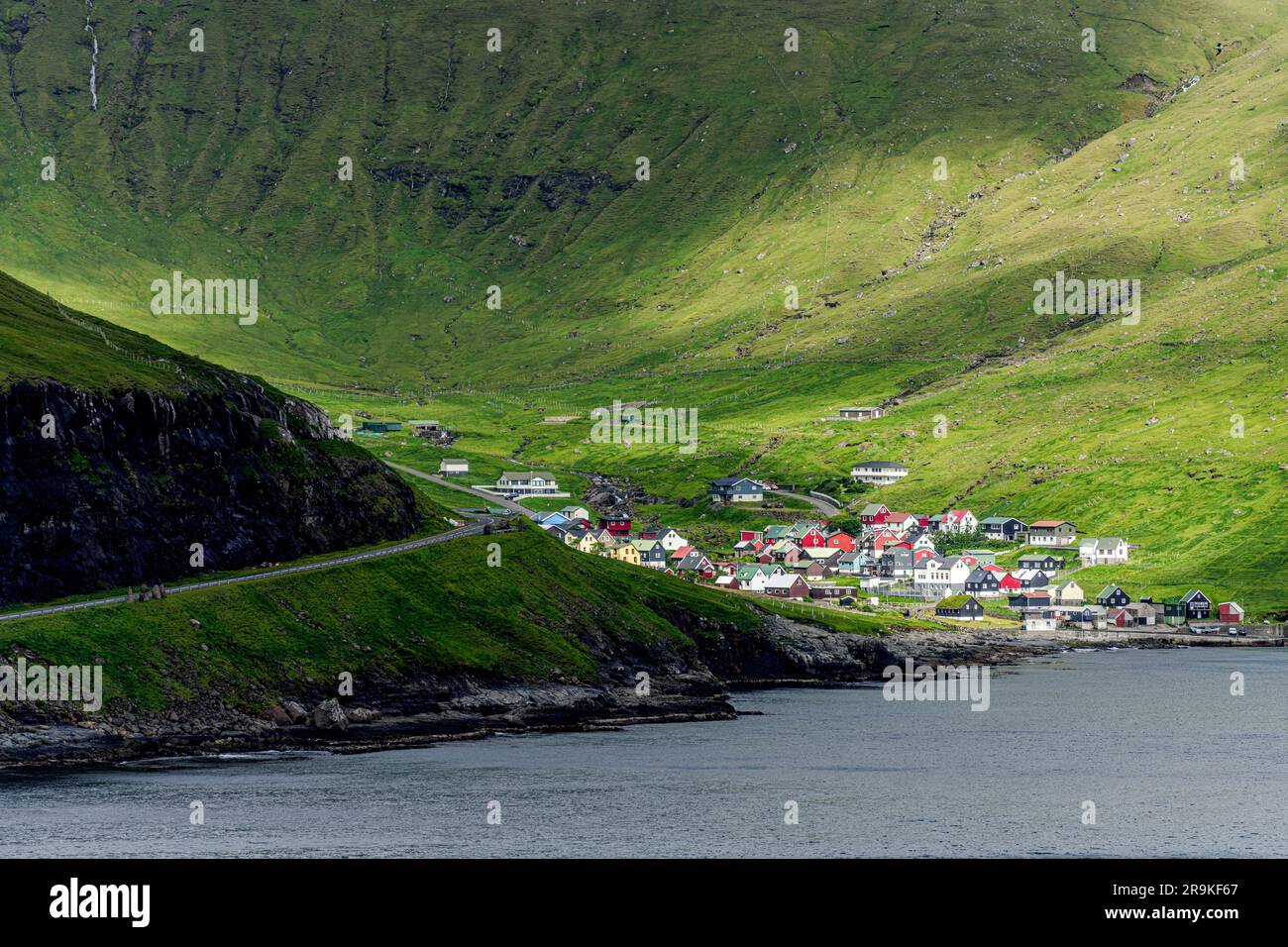 Coastal village of Funningur along the fjord, Eysturoy Island, Faroe ...