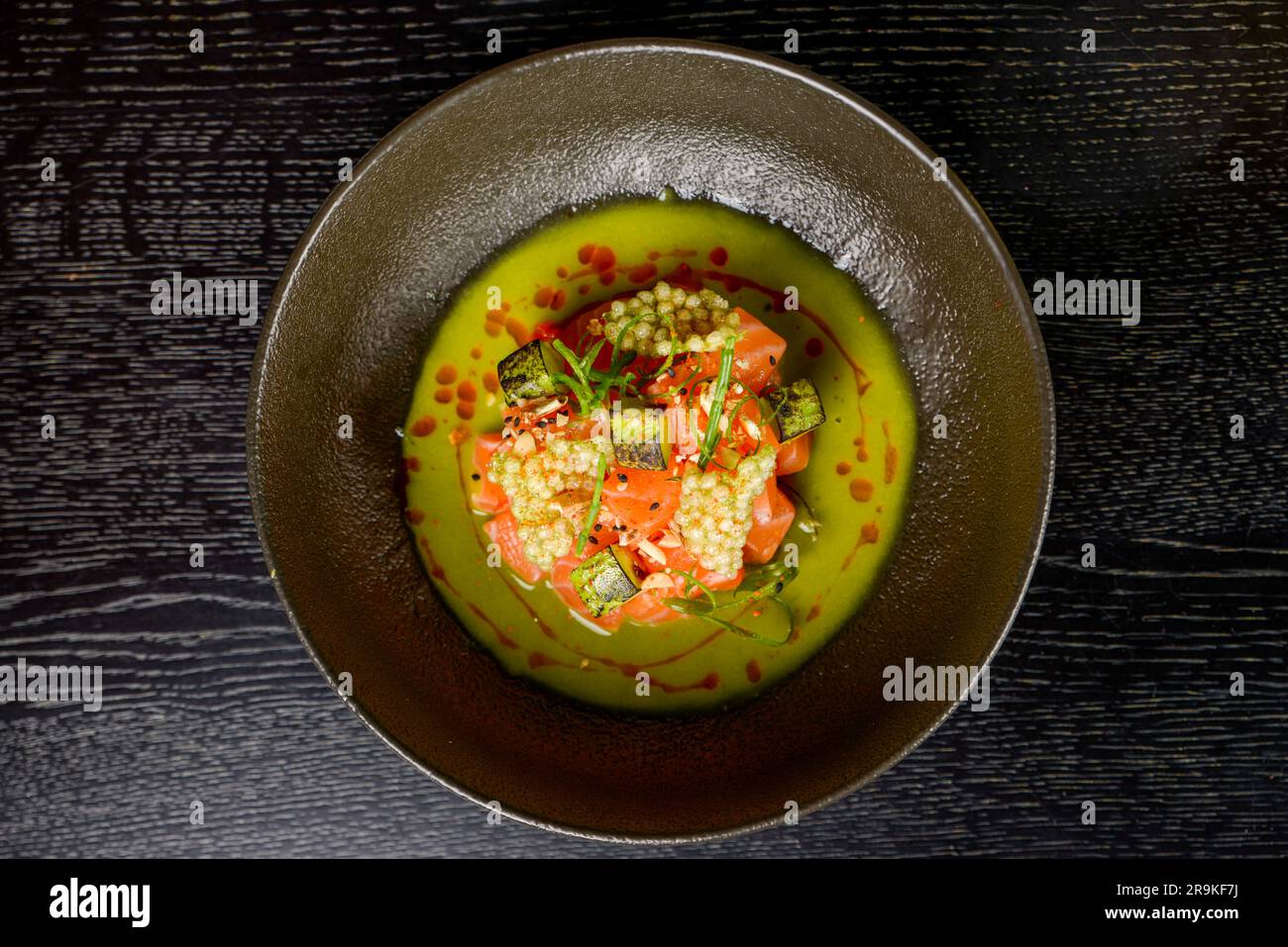 A top view of a bowl of Peruvian ceviche salmon Stock Photo - Alamy