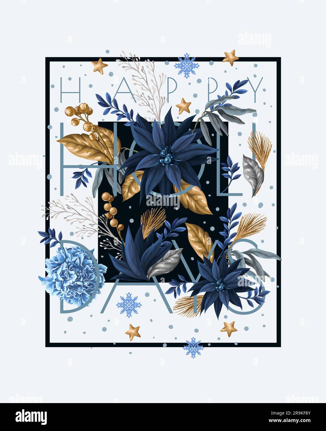 Bouquets with blue poinsettia and gold elements. Vector Stock Vector ...