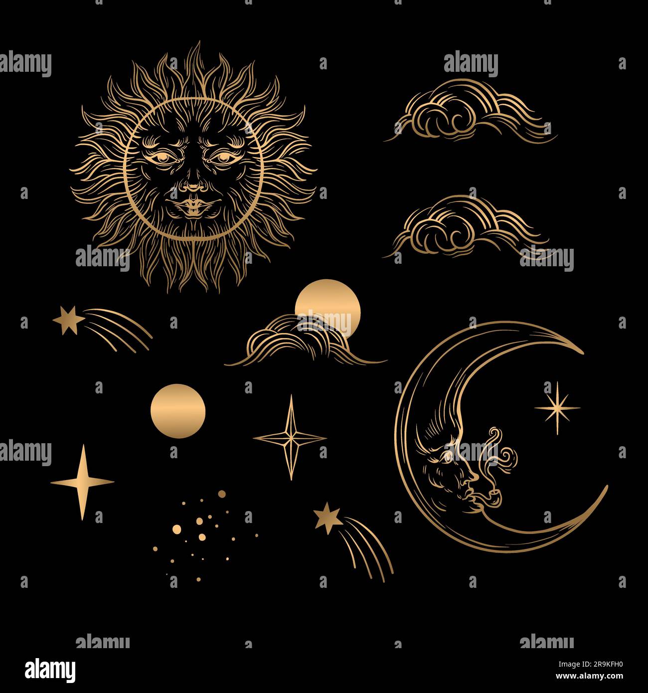 Golden graphic sun and moon isolated. Vector Stock Vector Image & Art ...