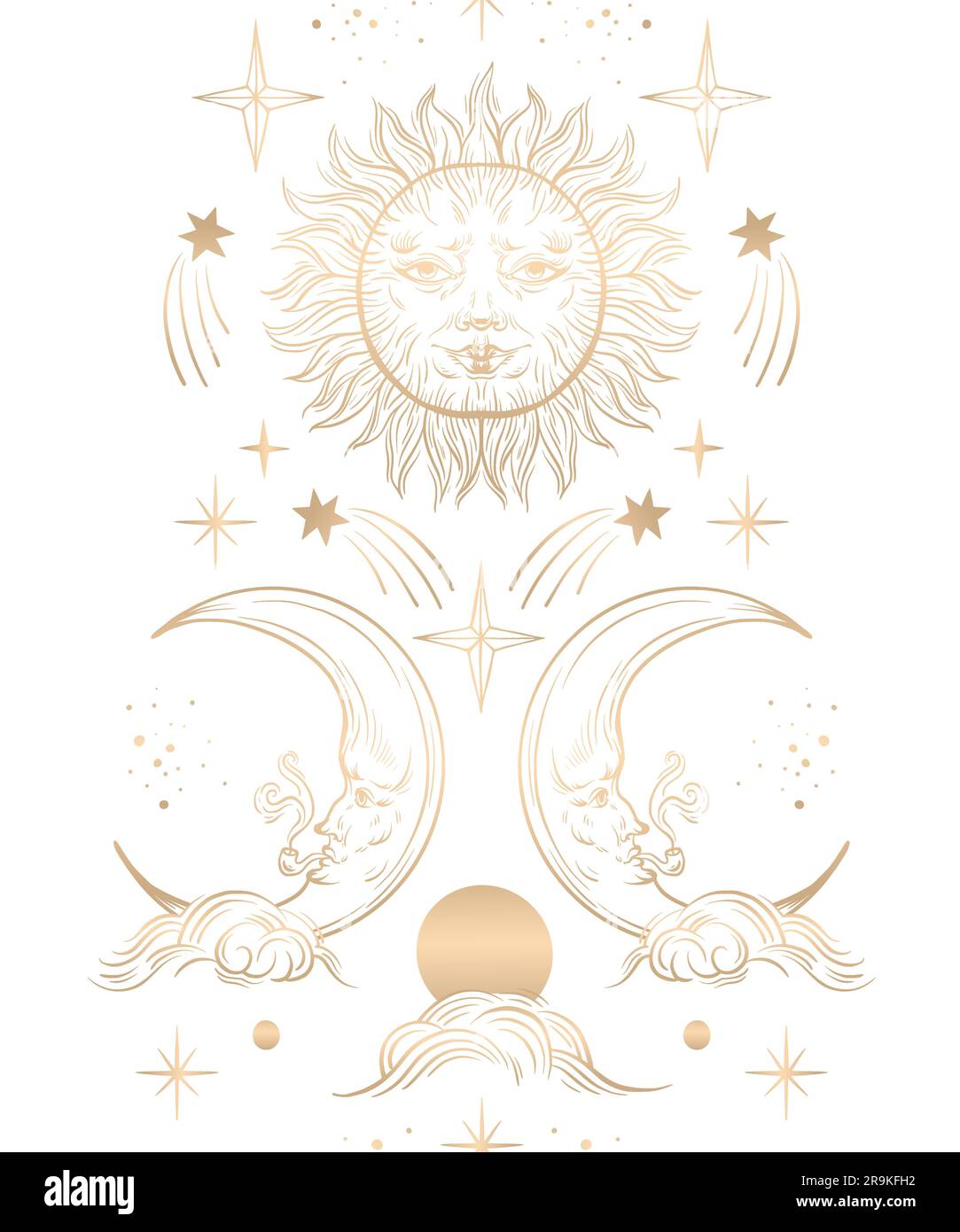 Seamless pattern with golden graphic sun and moon. Vector Stock Vector ...
