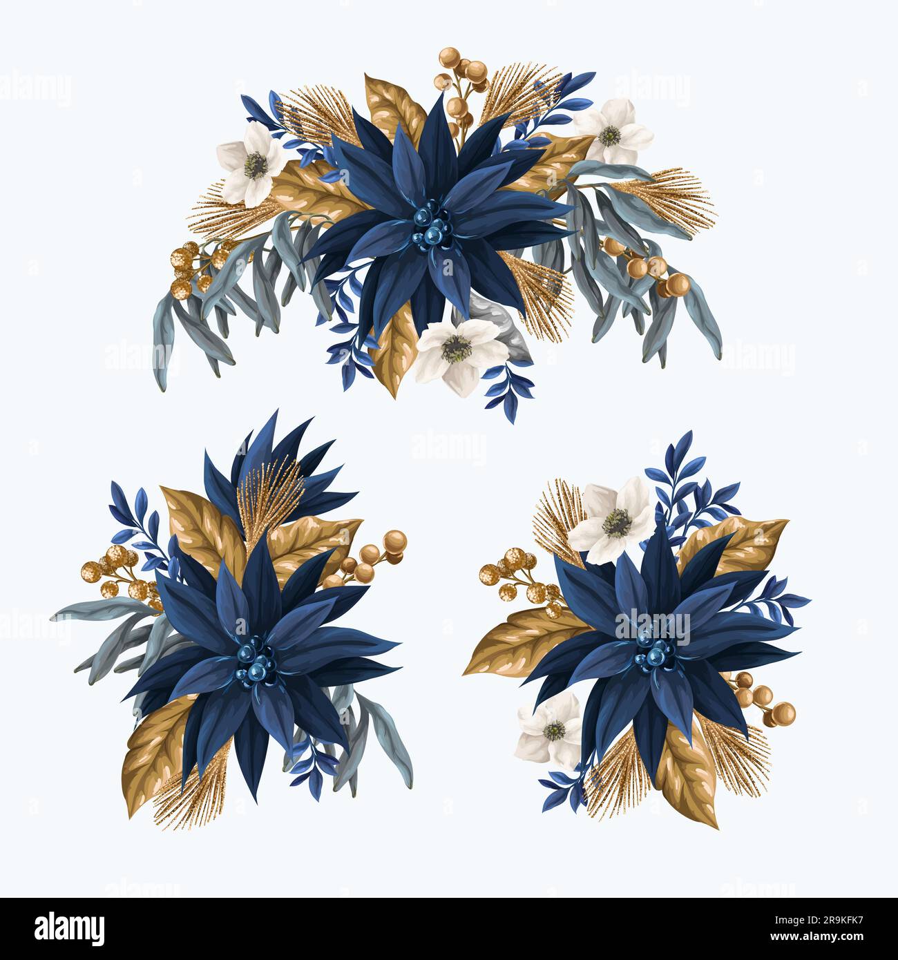 Bouquets with blue poinsettia and gold elements. Vector Stock Vector ...