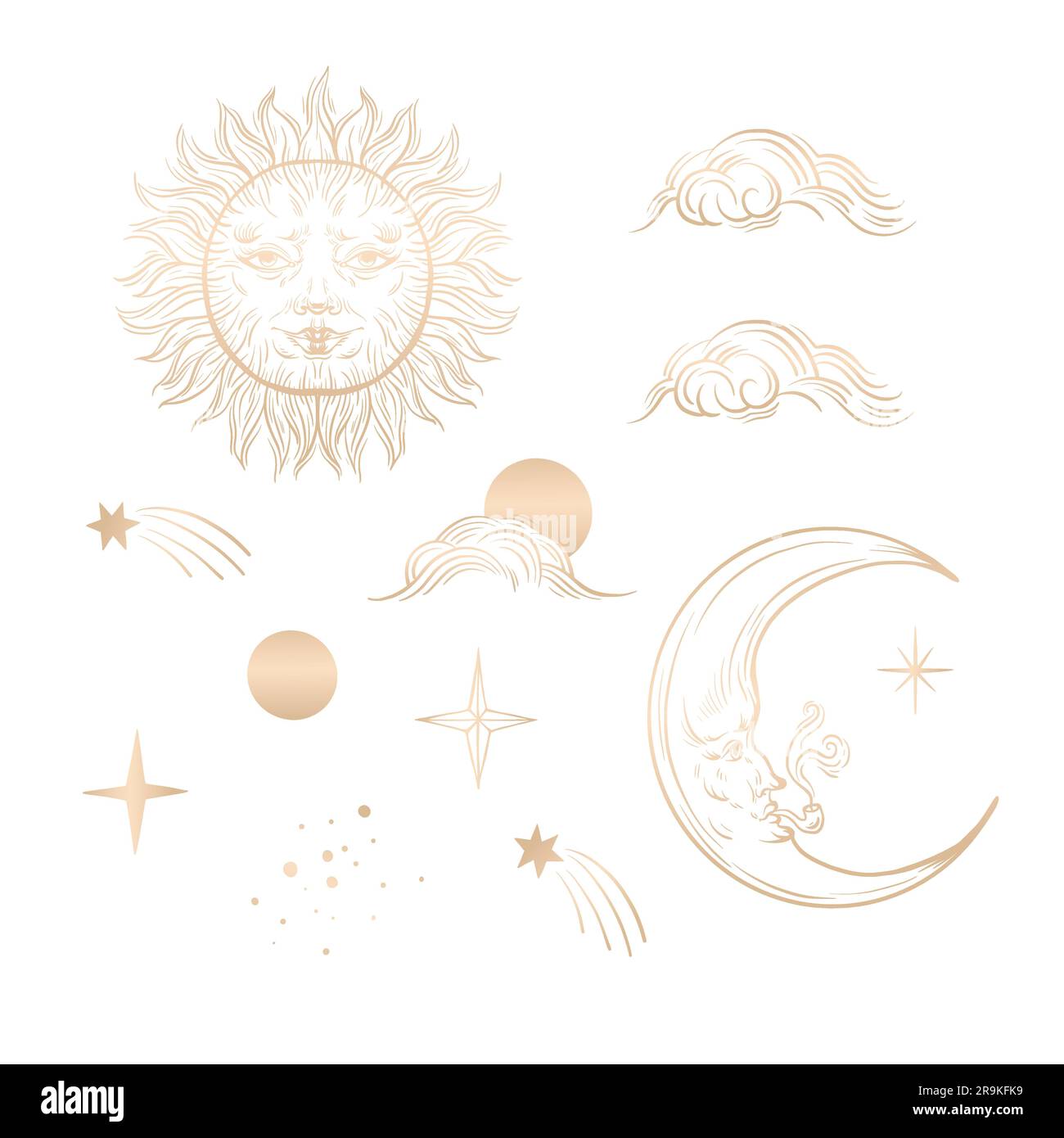 Golden graphic sun and moon isolated. Vector Stock Vector Image & Art ...